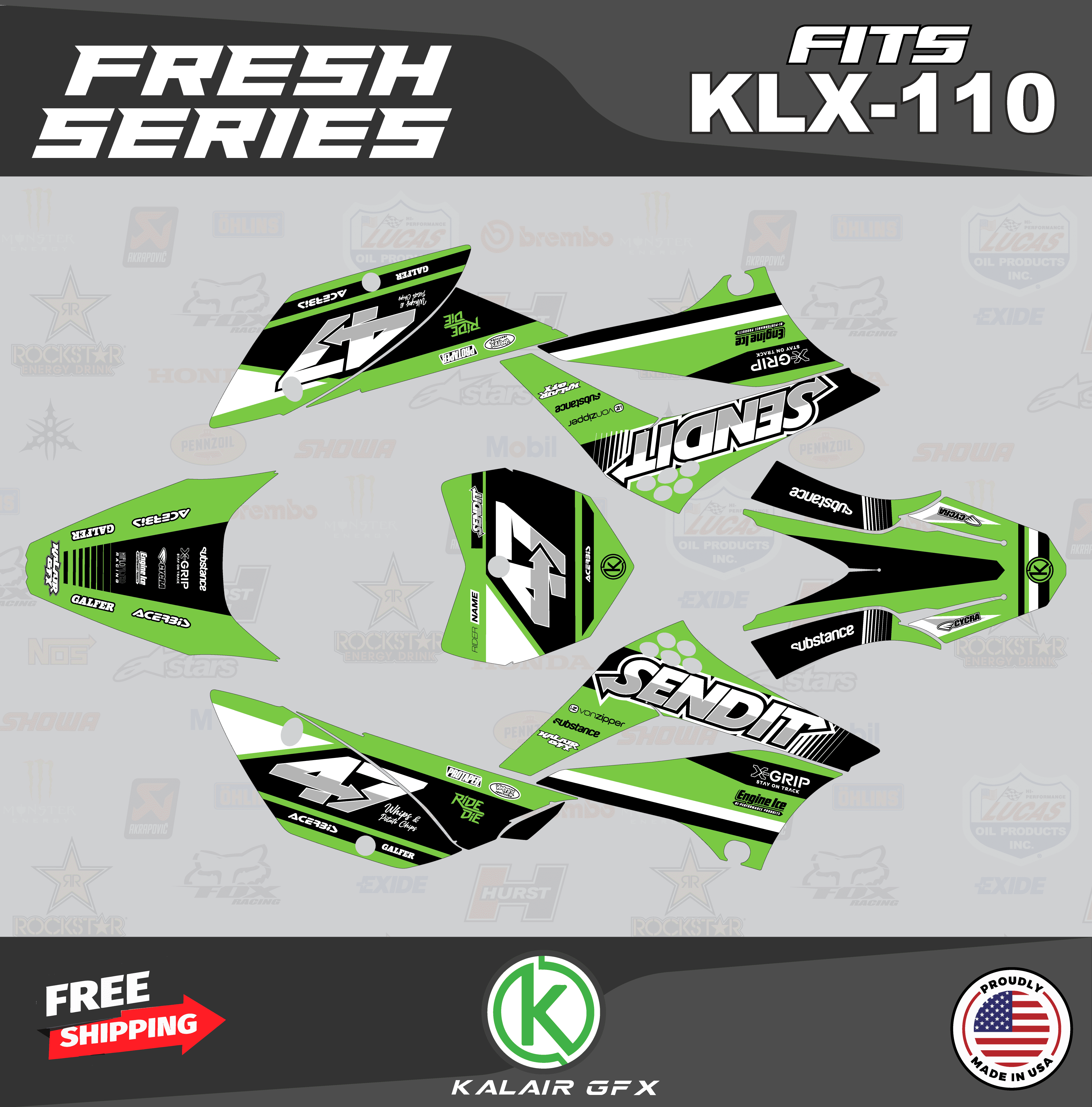 Kalair GFX Graphics Kit for Kawasaki KLX110 (2010-2023) Fresh Series ...