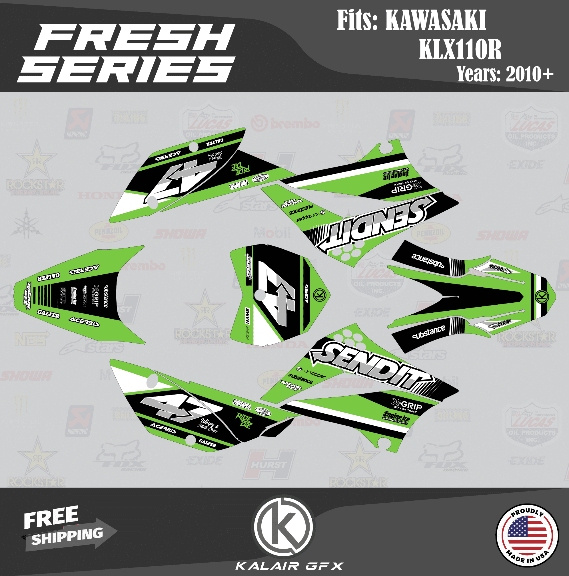 Kalair GFX Graphics Kit for Kawasaki KLX110 (2010-2023) Fresh Series ...