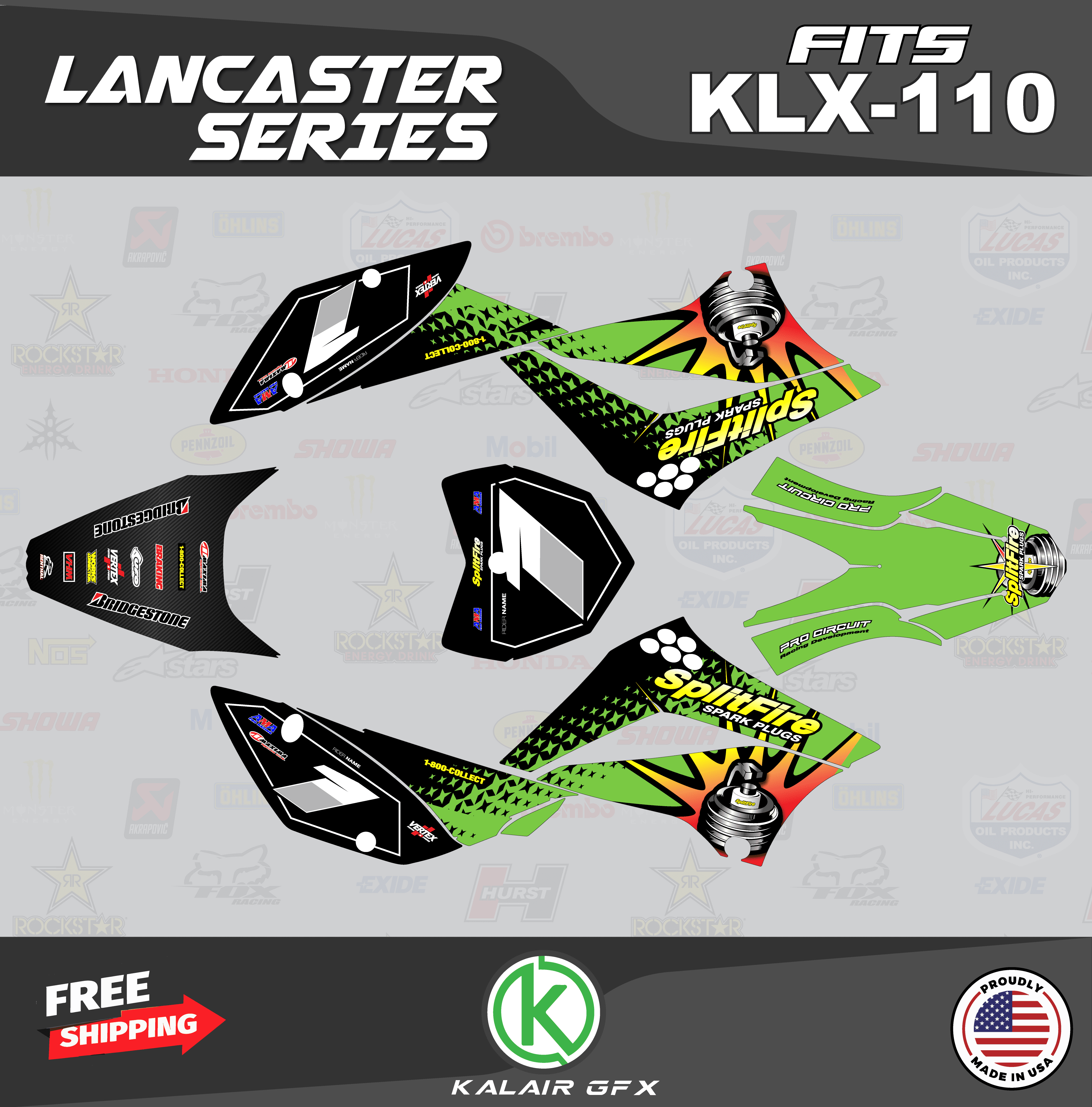 Kalair GFX Graphics Kit for Kawasaki KLX110 (2010-2023) Lancaster ...