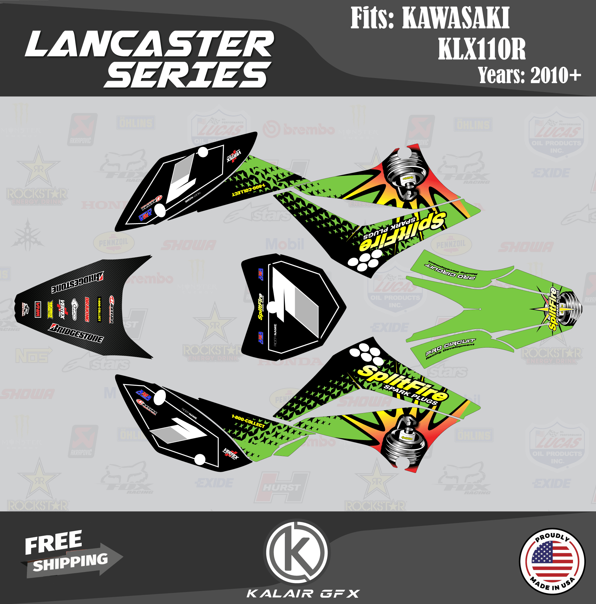 Kalair GFX Graphics Kit for Kawasaki KLX110 (2010-2023) Lancaster ...