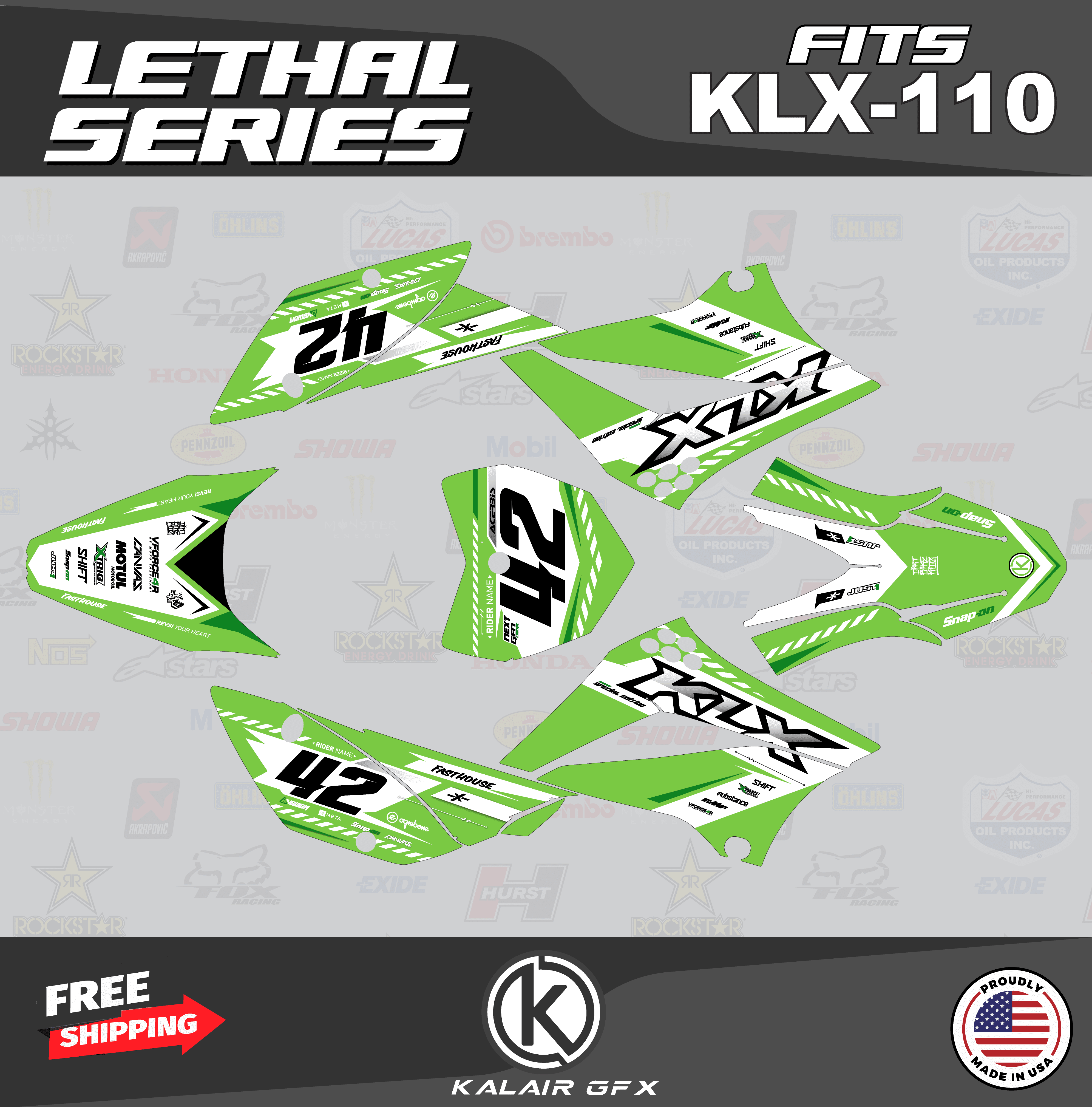 Kalair GFX Graphics Kit for Kawasaki KLX110 (2010-2023) Lethal Series ...
