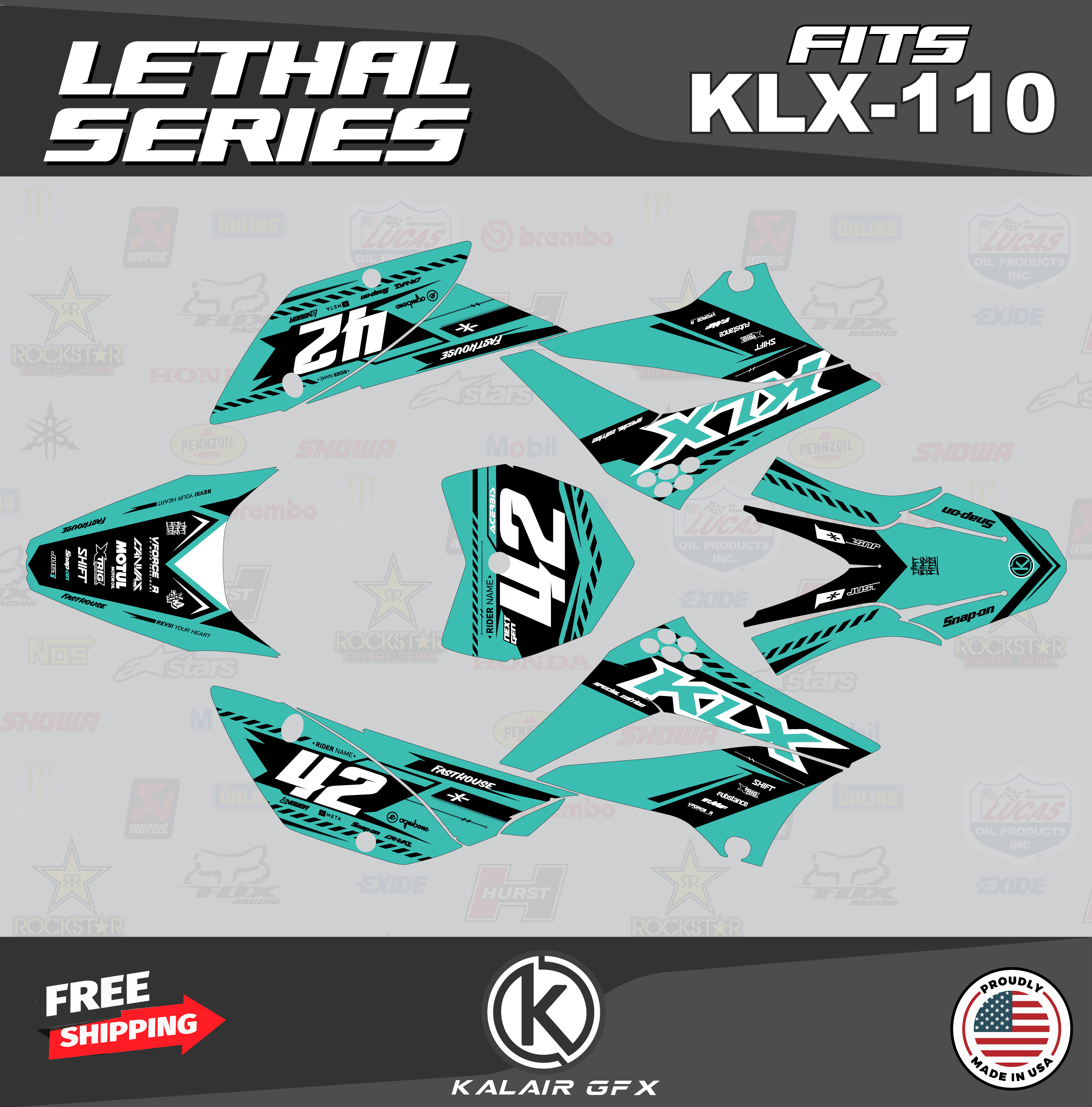Kalair GFX Graphics Kit for Kawasaki KLX110 (2010-2023) Lethal Series ...