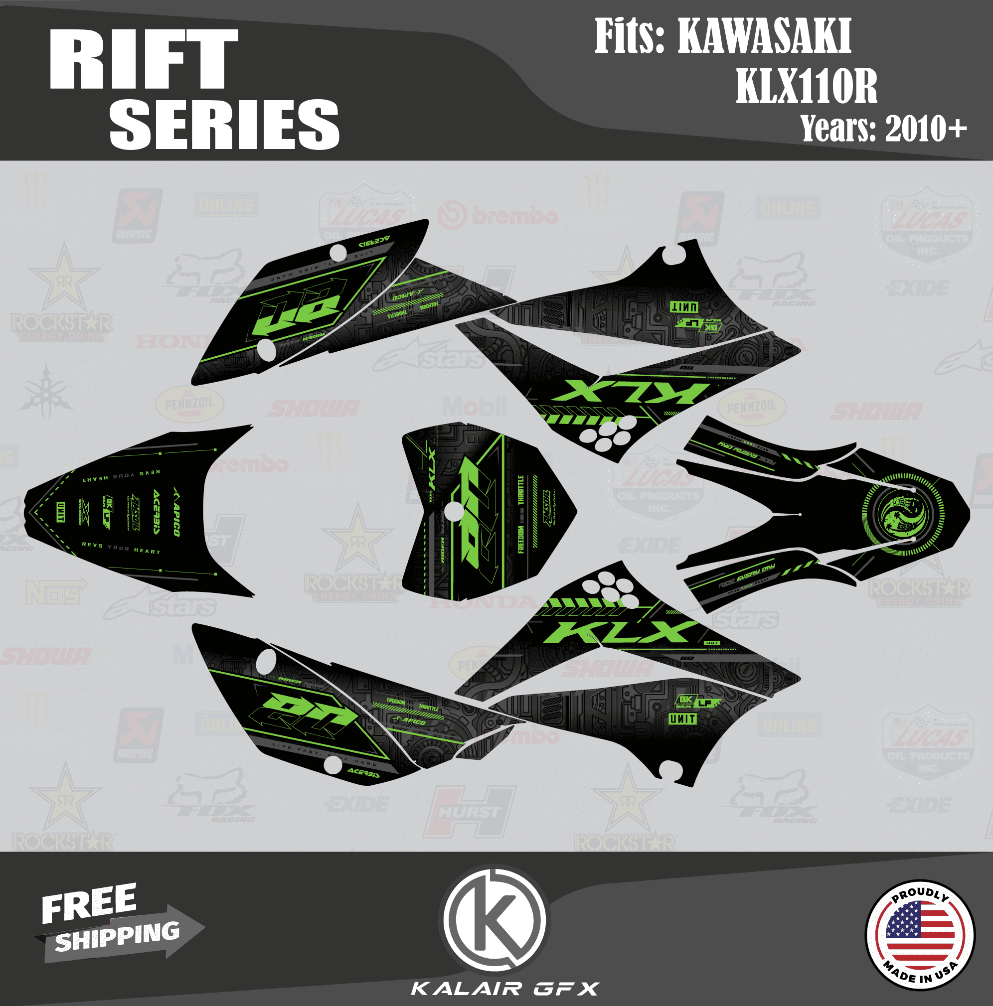 Kalair GFX Graphics Kit for Kawasaki KLX110 (2010-2023) Rift Series - Walmart.com