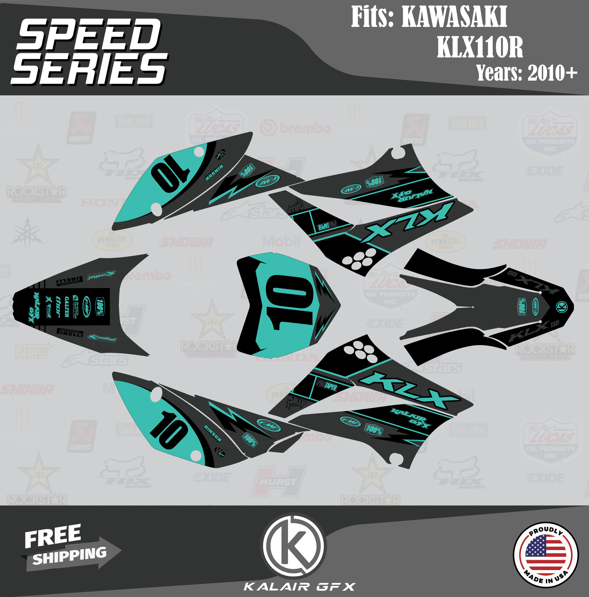 Kalair GFX Graphics Kit for Kawasaki KLX110 (2010-2023) Speed Series ...