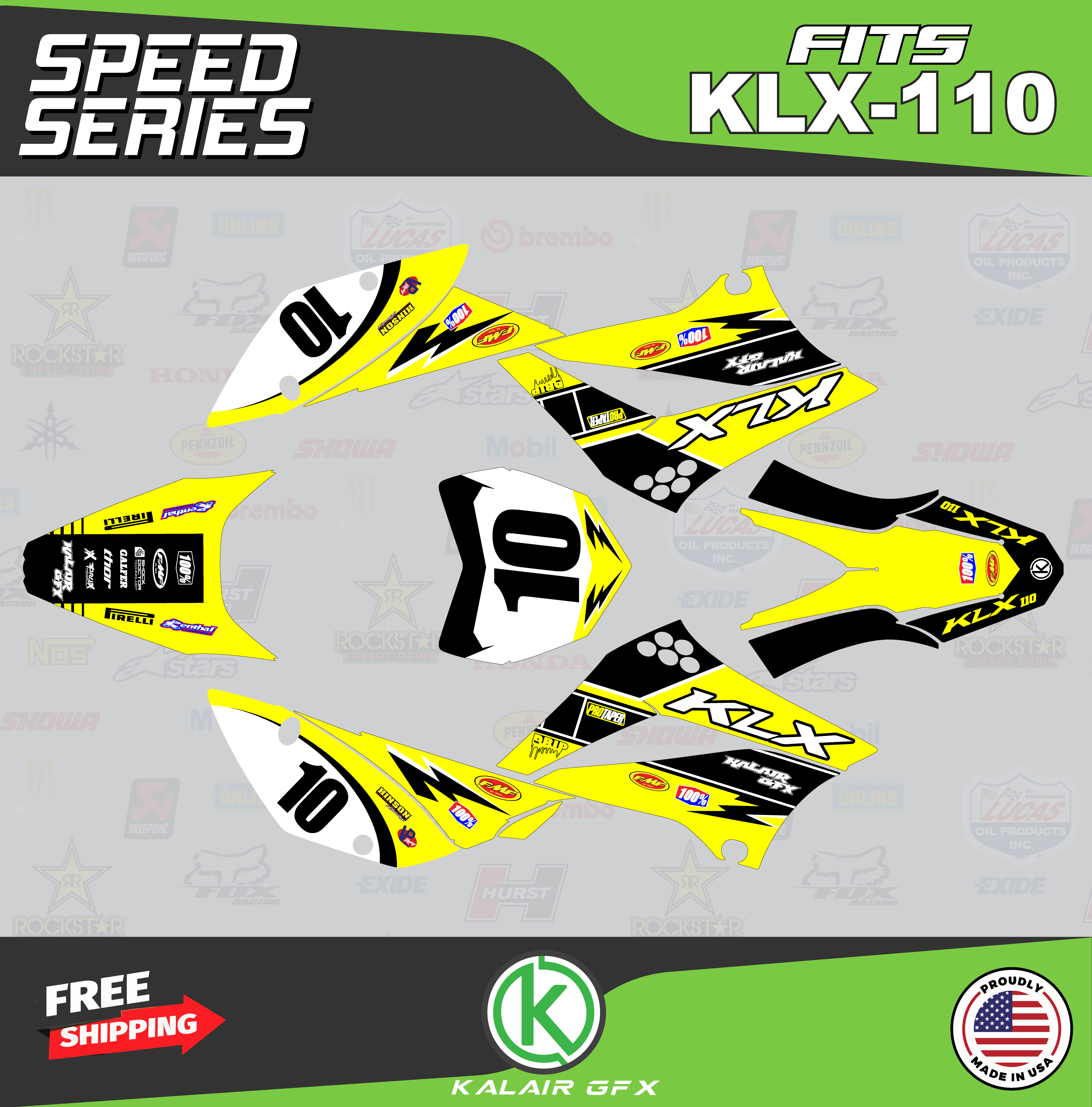 Kalair GFX Graphics Kit for Kawasaki KLX110 (2010-2023) Speed Series ...