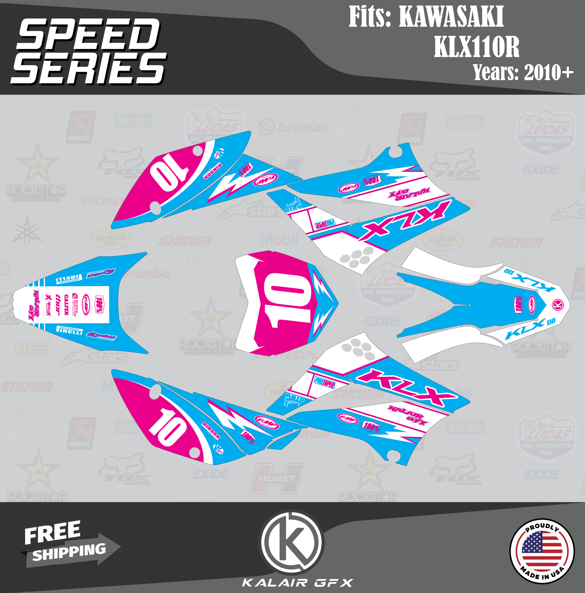 Kalair GFX Graphics Kit for Kawasaki KLX110 (2010-2023) Speed Series ...