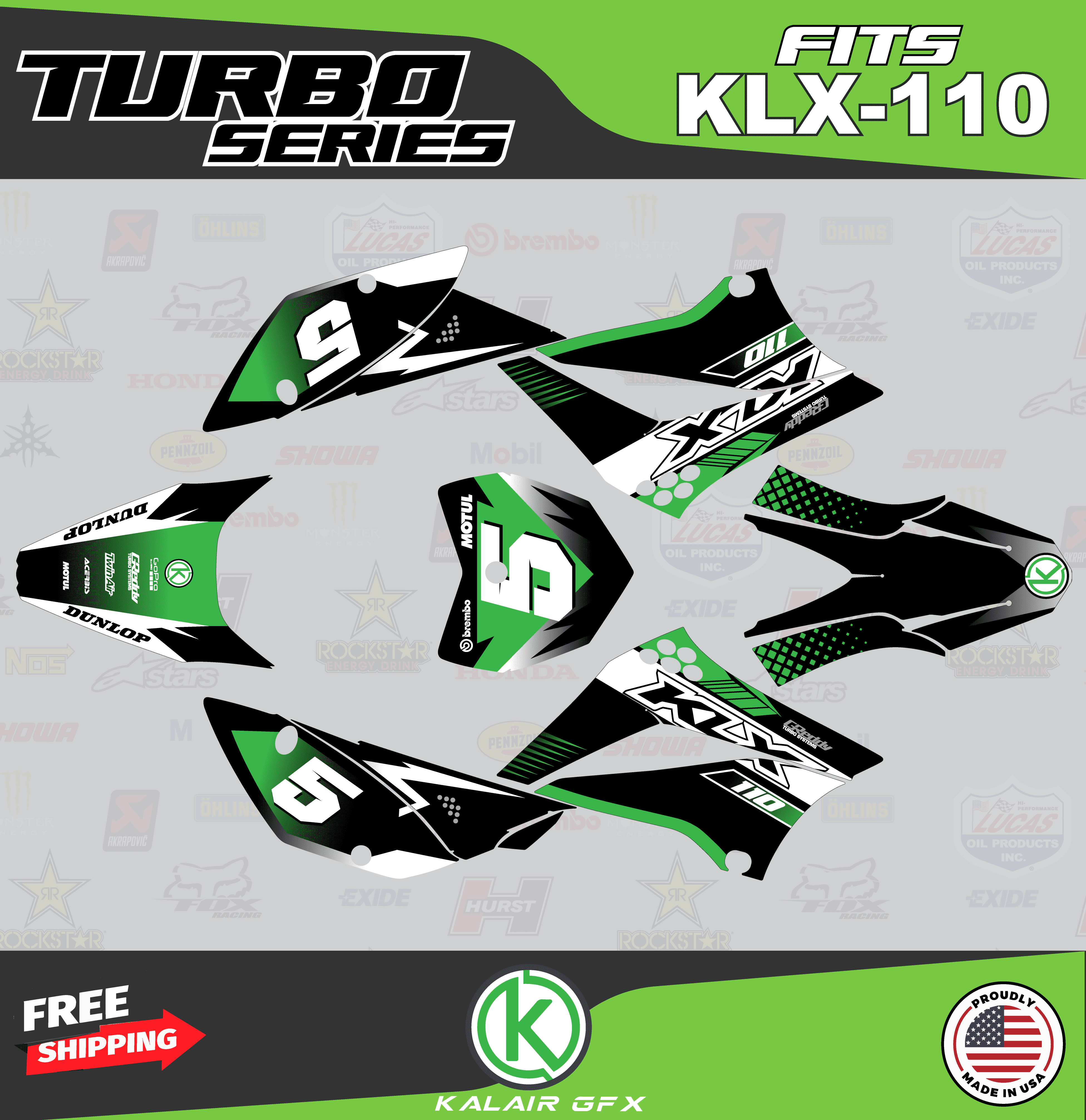 Kalair GFX Graphics Kit for Kawasaki KLX110 (2010-2023) Turbo Series ...