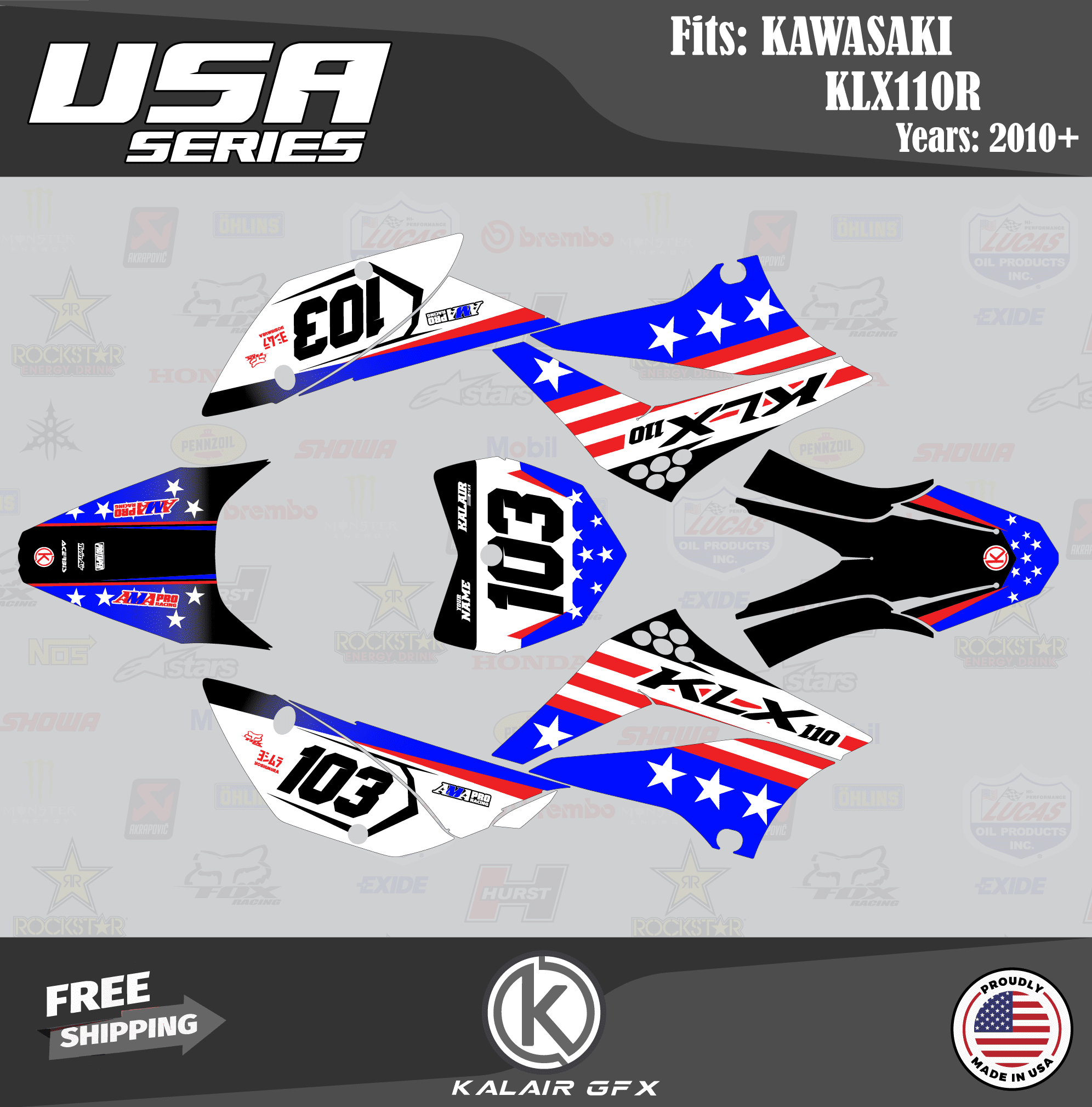 Kalair GFX Graphics Kit for Kawasaki KLX110, KLX110R/RL (2010-2024) Usa ...