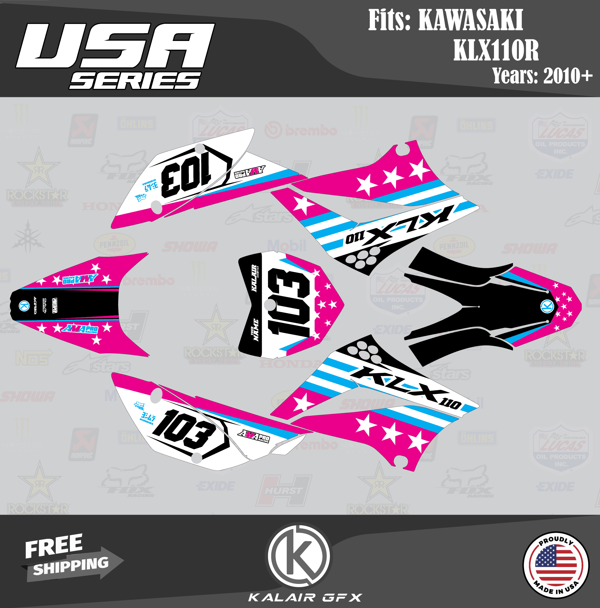 Kalair GFX Graphics Kit for Kawasaki KLX110, KLX110R/RL (2010-2024) Usa Series - Walmart.com