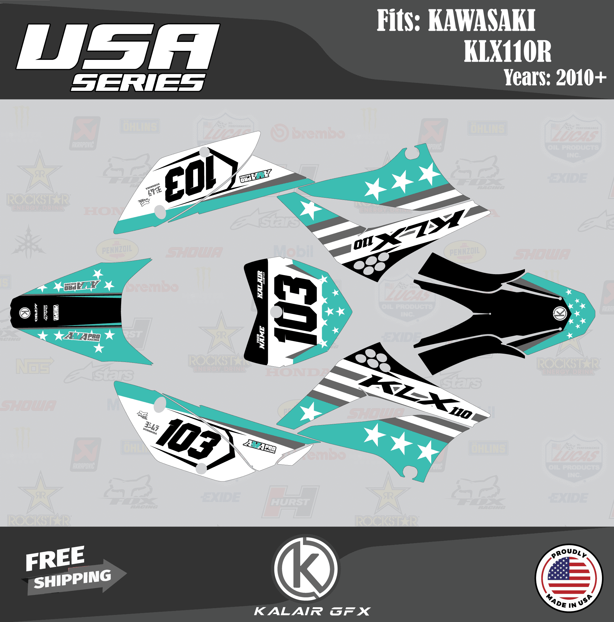 Kalair GFX Graphics Kit for Kawasaki KLX110, KLX110R/RL (2010-2024) Usa ...