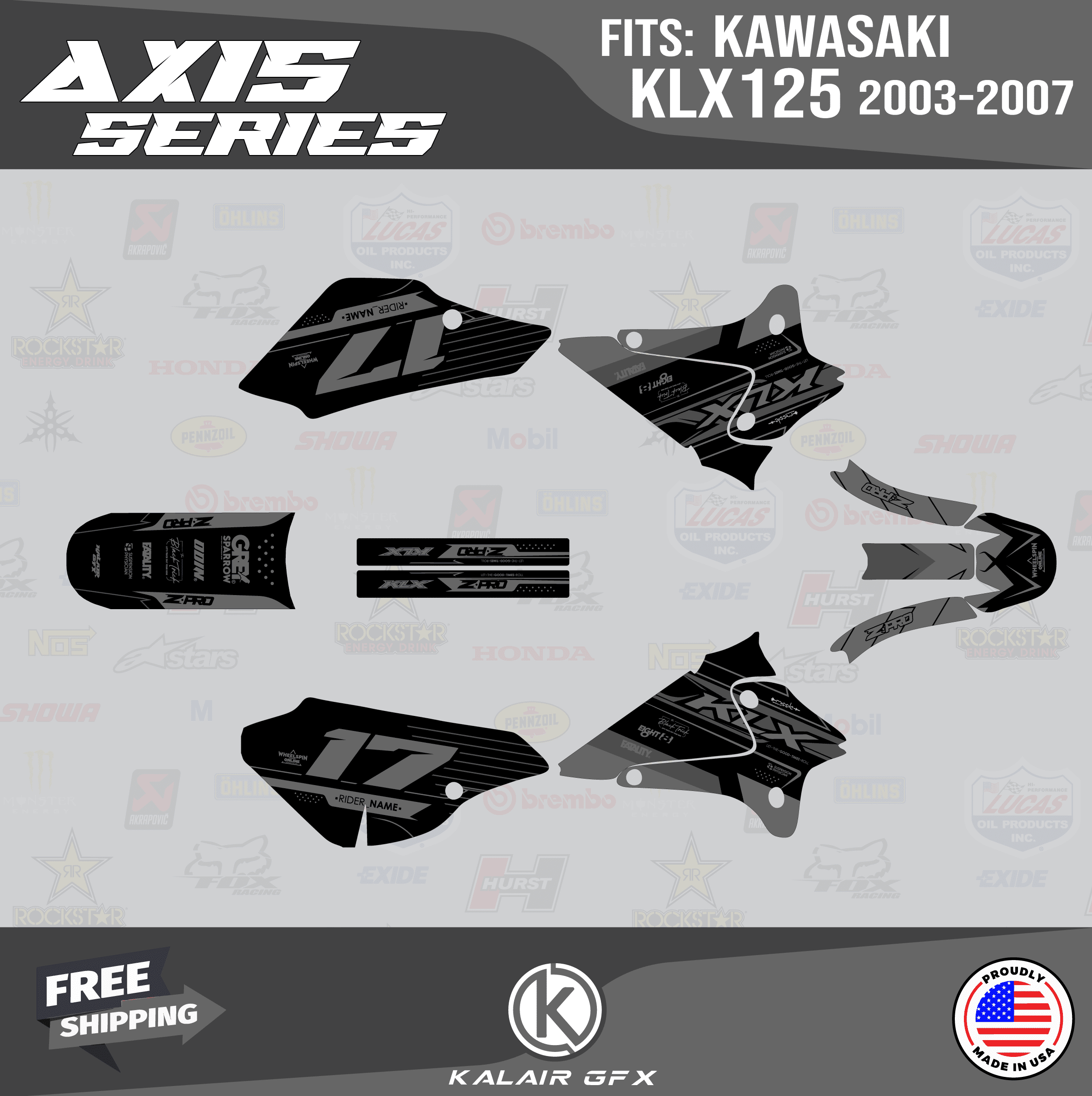 Kalair GFX Graphics Kit for Kawasaki KLX125 (2003-2007) Axis Series - Walmart.com