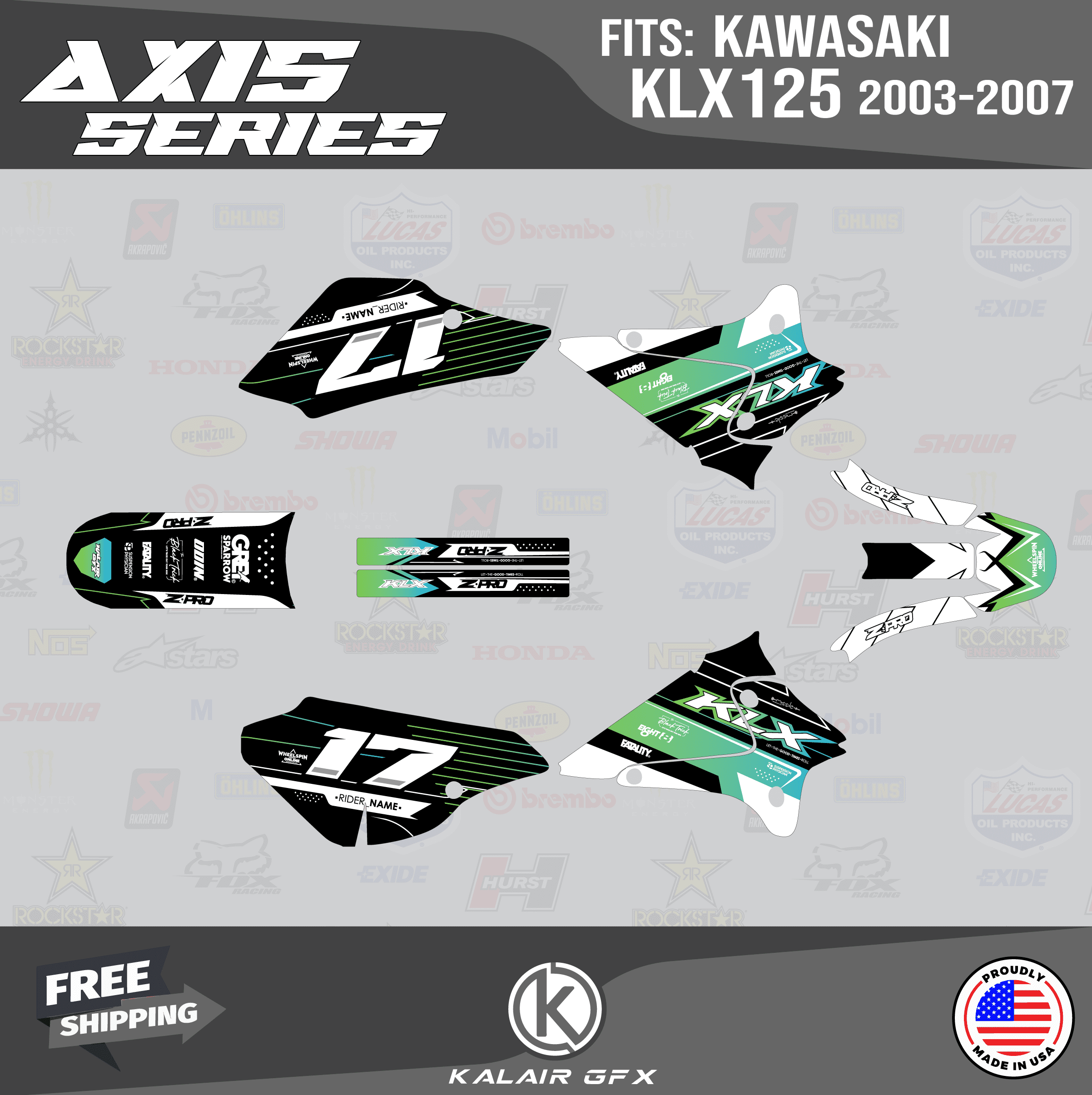 Kalair GFX Graphics Kit for Kawasaki KLX125 (2003-2007) Axis Series - Walmart.com