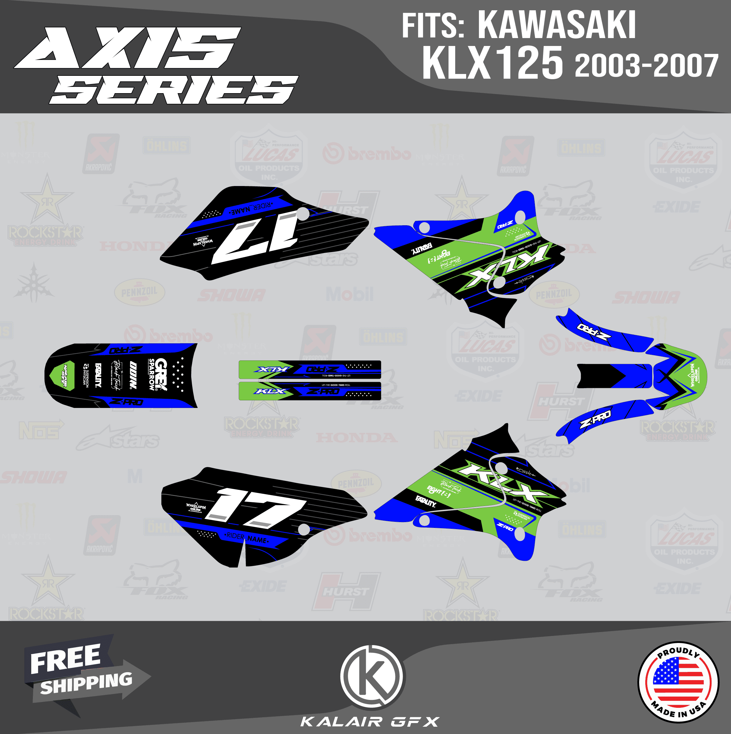 Kalair GFX Graphics Kit for Kawasaki KLX125 (2003-2007) Axis Series ...