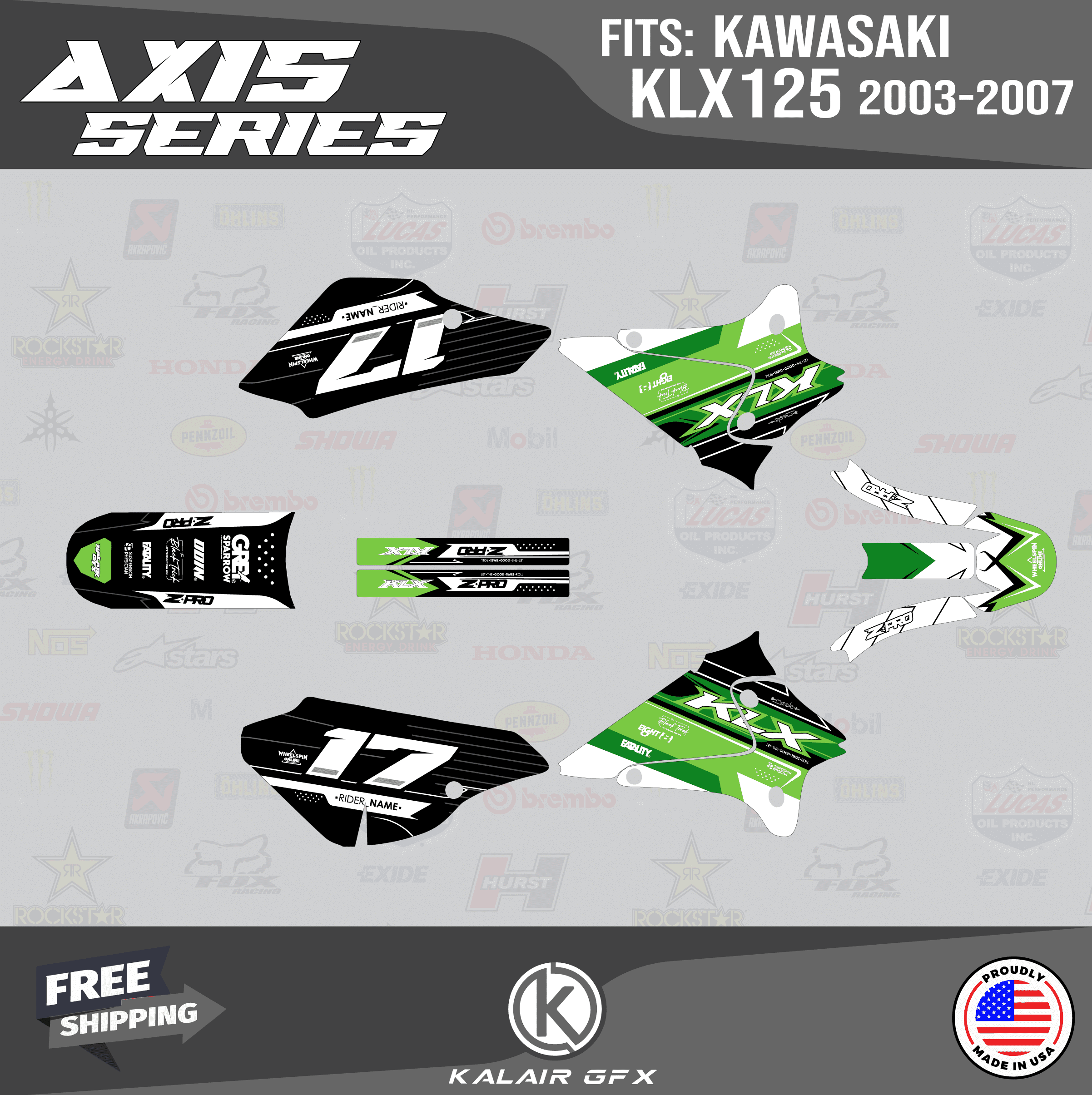 Kalair GFX Graphics Kit for Kawasaki KLX125 (2003-2007) Axis Series ...