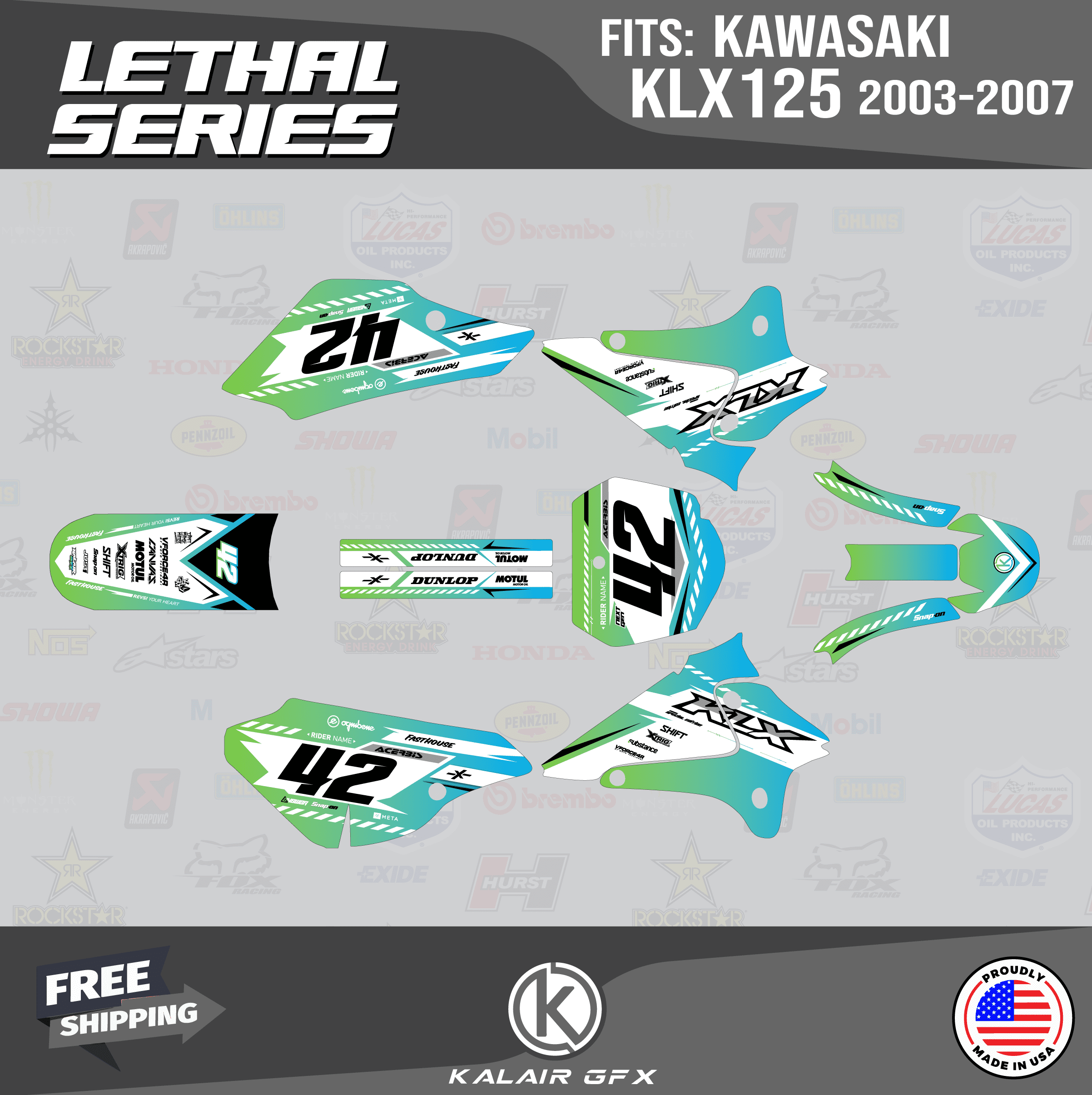 Kalair GFX Graphics Kit for Kawasaki KLX125 (2003-2007) Lethal Series ...