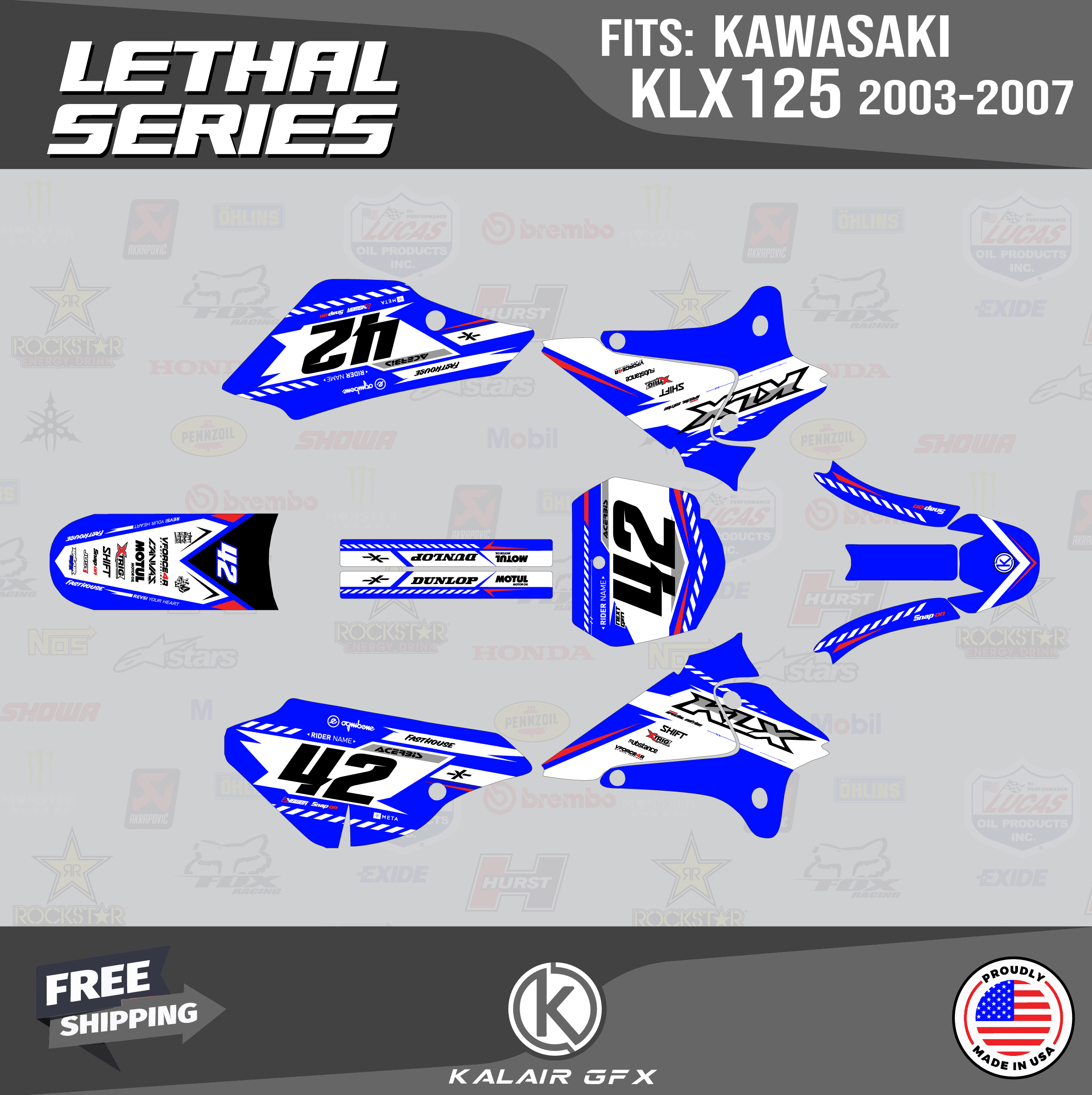 Kalair GFX Graphics Kit for Kawasaki KLX125 (2003-2007) Lethal Series ...