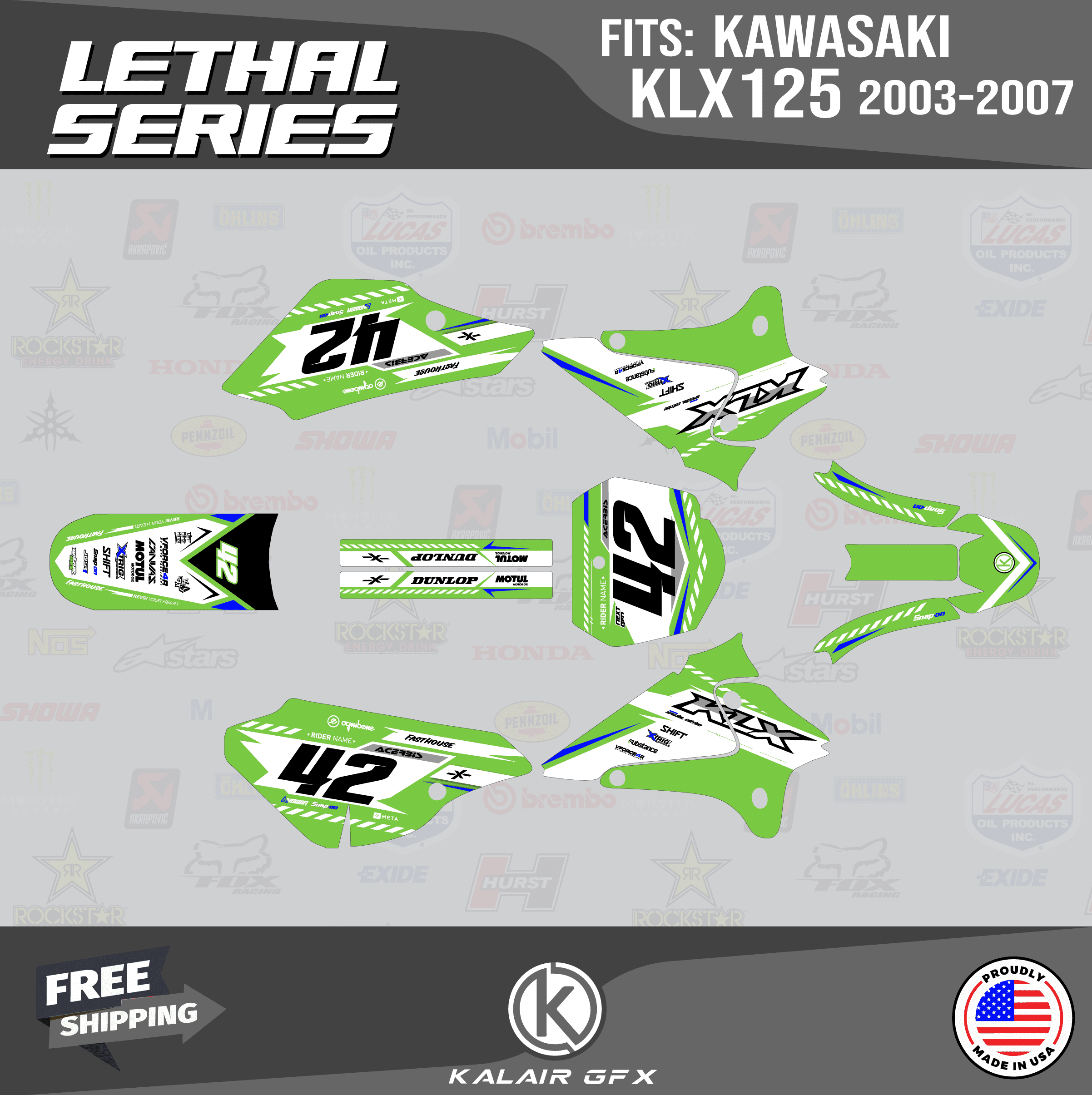 Kalair GFX Graphics Kit for Kawasaki KLX125 (2003-2007) Lethal Series - Walmart.com