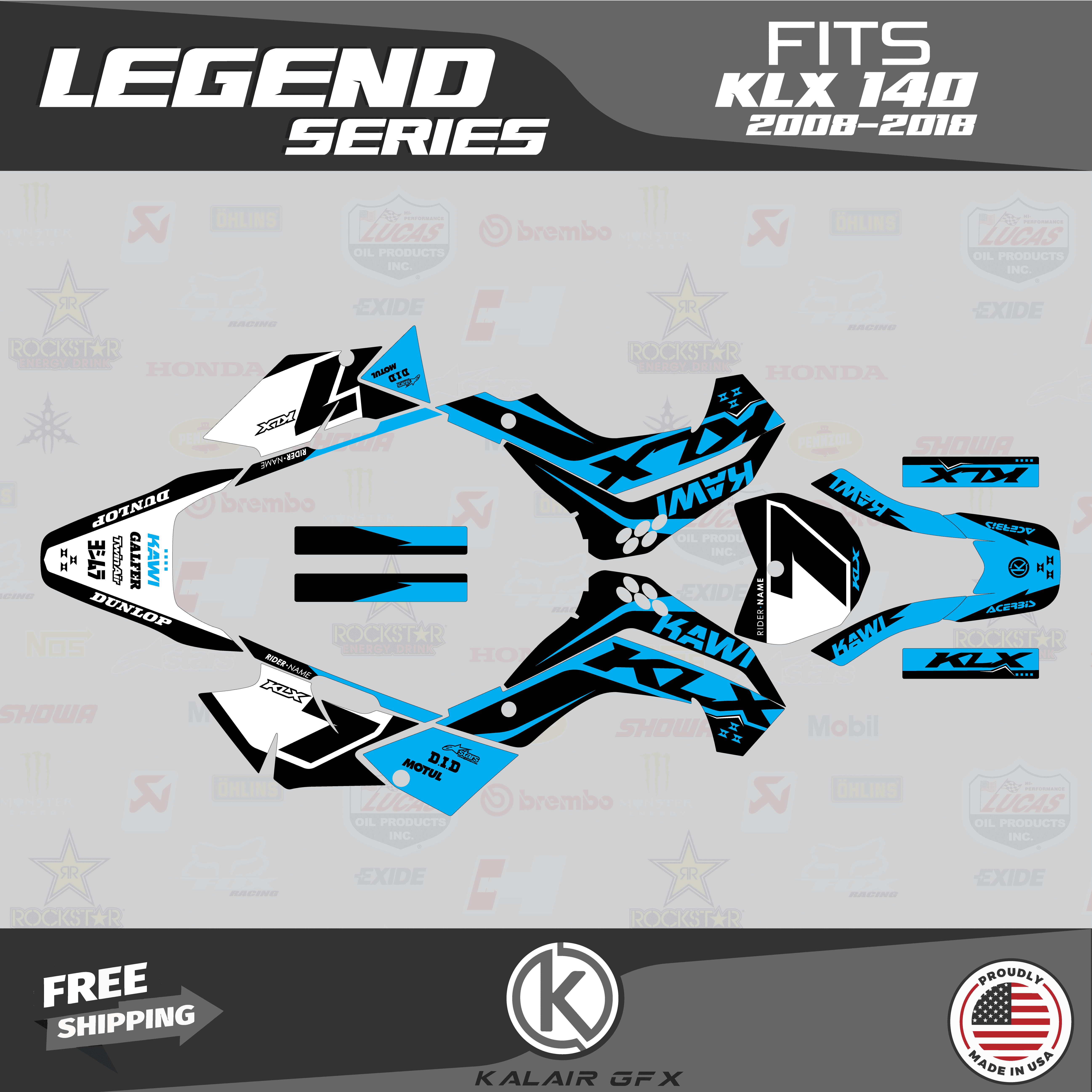Kalair GFX Graphics Kit for Kawasaki KLX140 (2008-2018) Legend Series ...