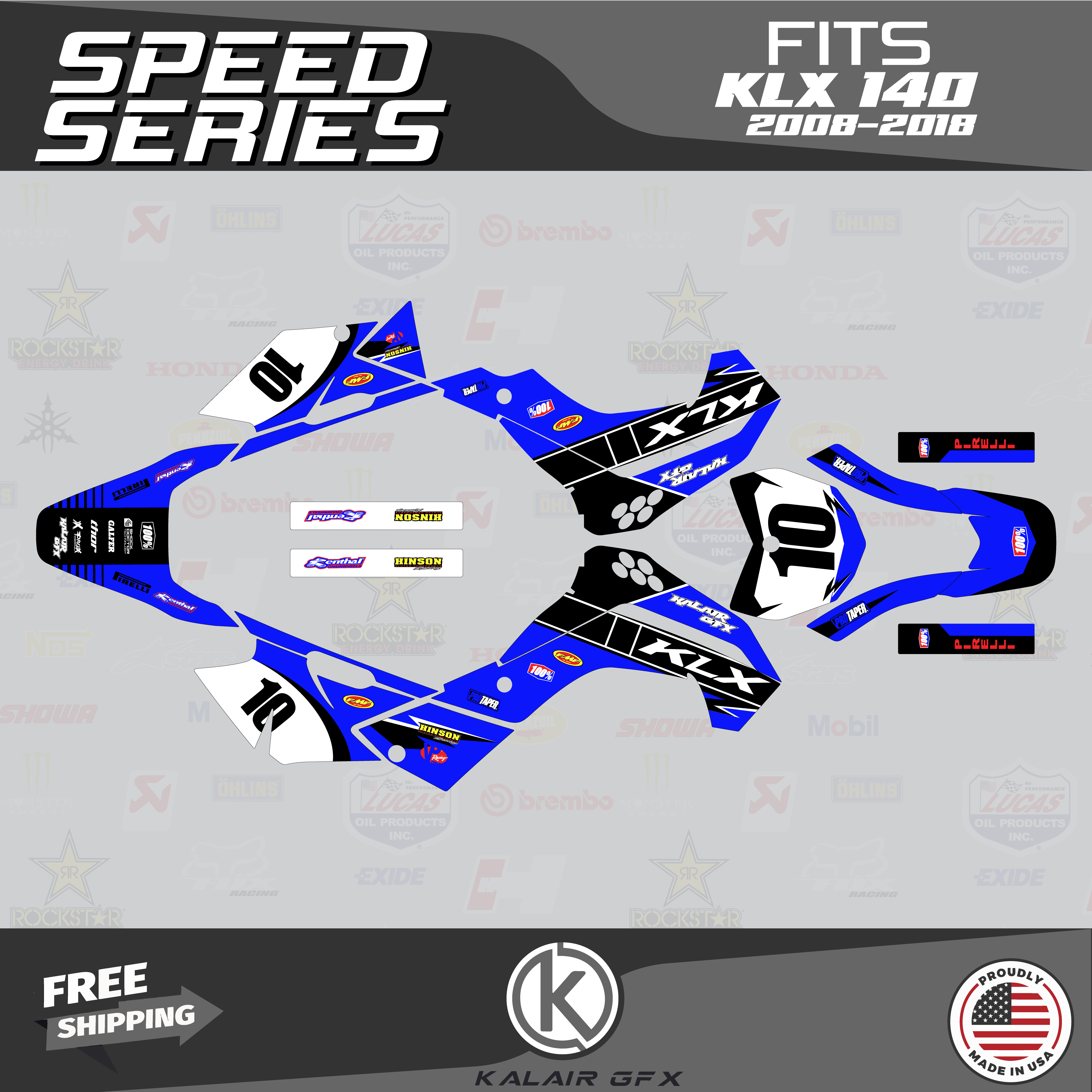 Kalair GFX Graphics Kit for Kawasaki KLX140 (2008-2018) Speed Series ...