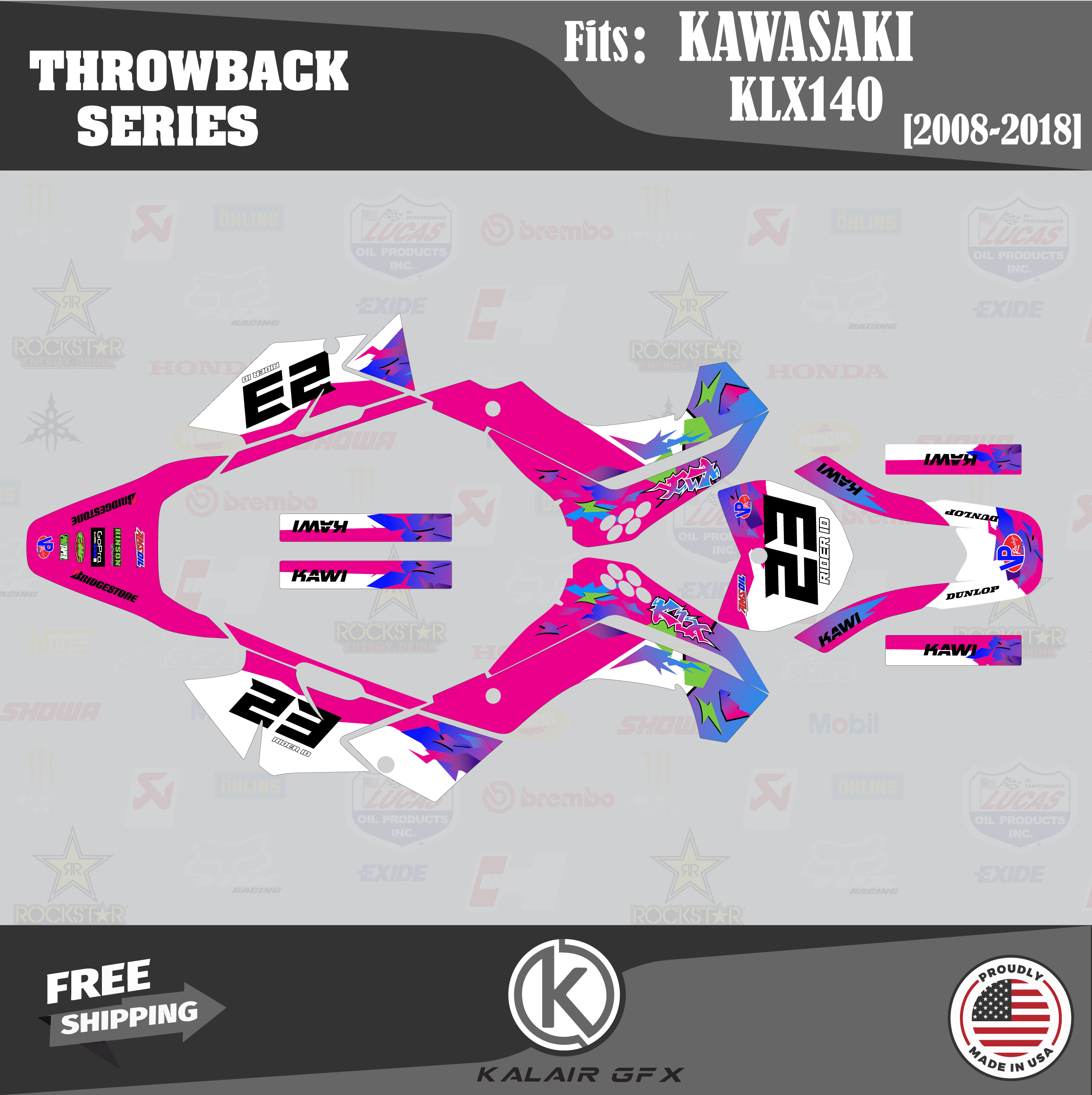 Kalair GFX Graphics Kit for Kawasaki KLX140 (2008-2018) Throwback ...