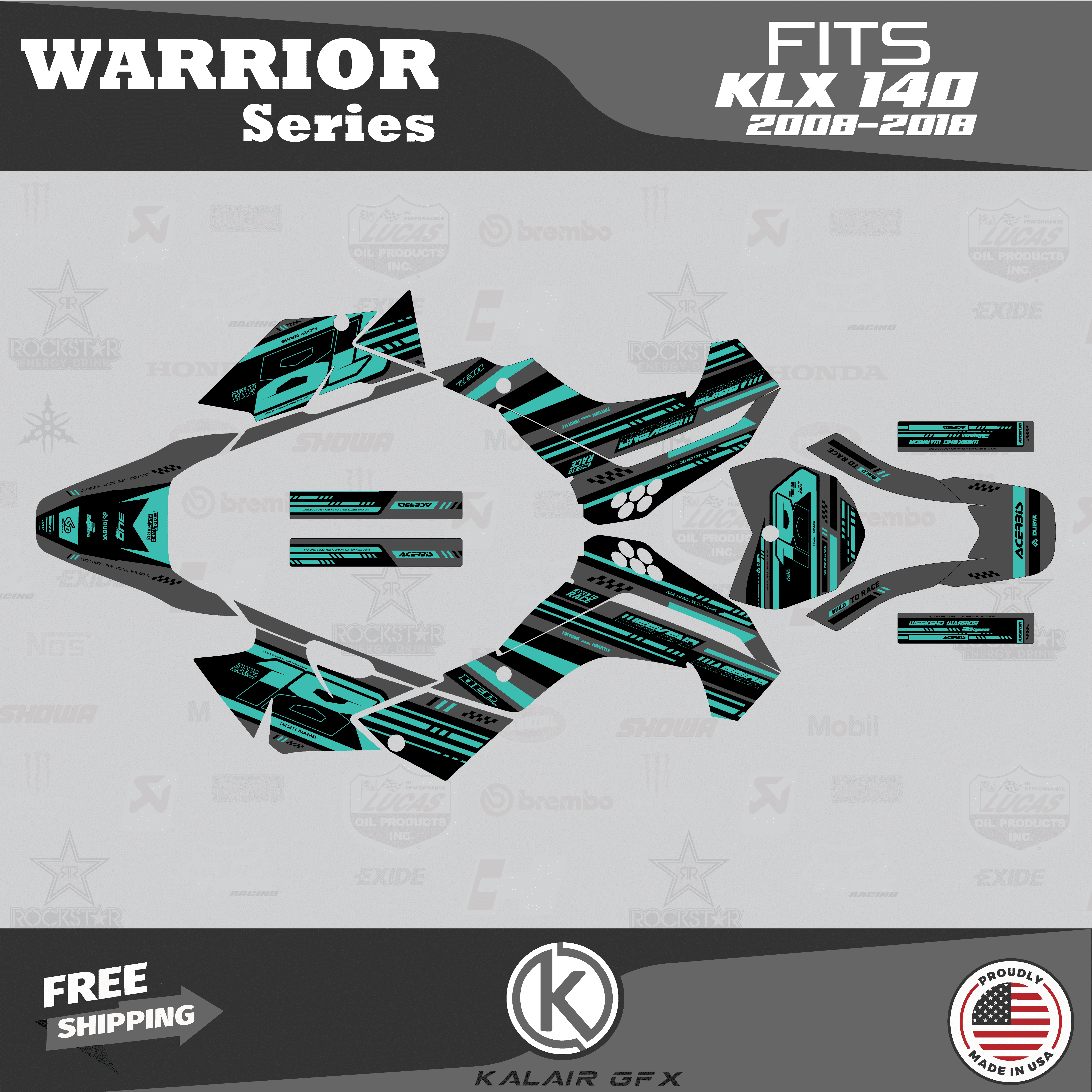 Kalair GFX Graphics Kit for Kawasaki KLX140 (2008-2018) Warrior Series ...