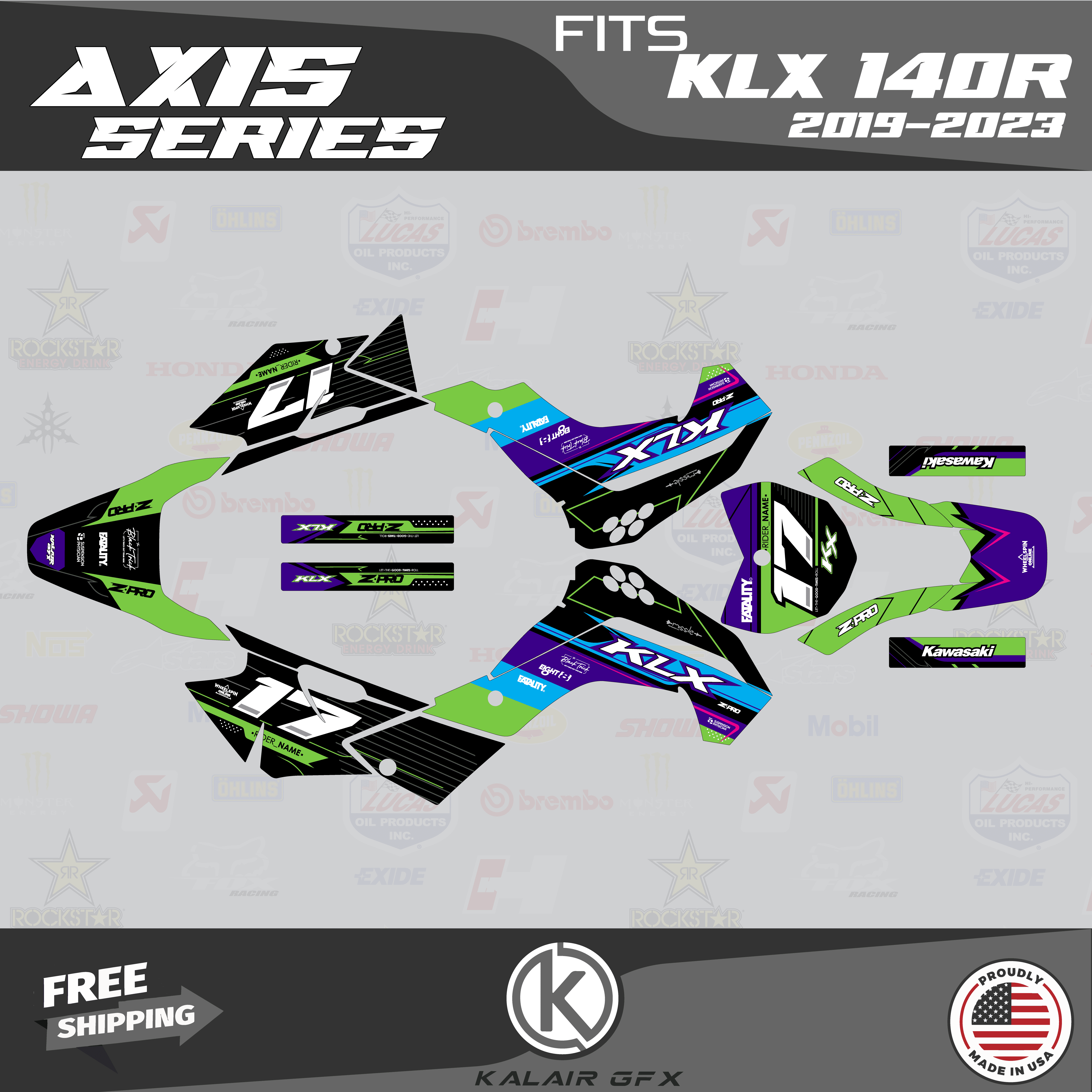 Kalair GFX Graphics Kit for Kawasaki KLX140R (2019-2023) Axis Series ...