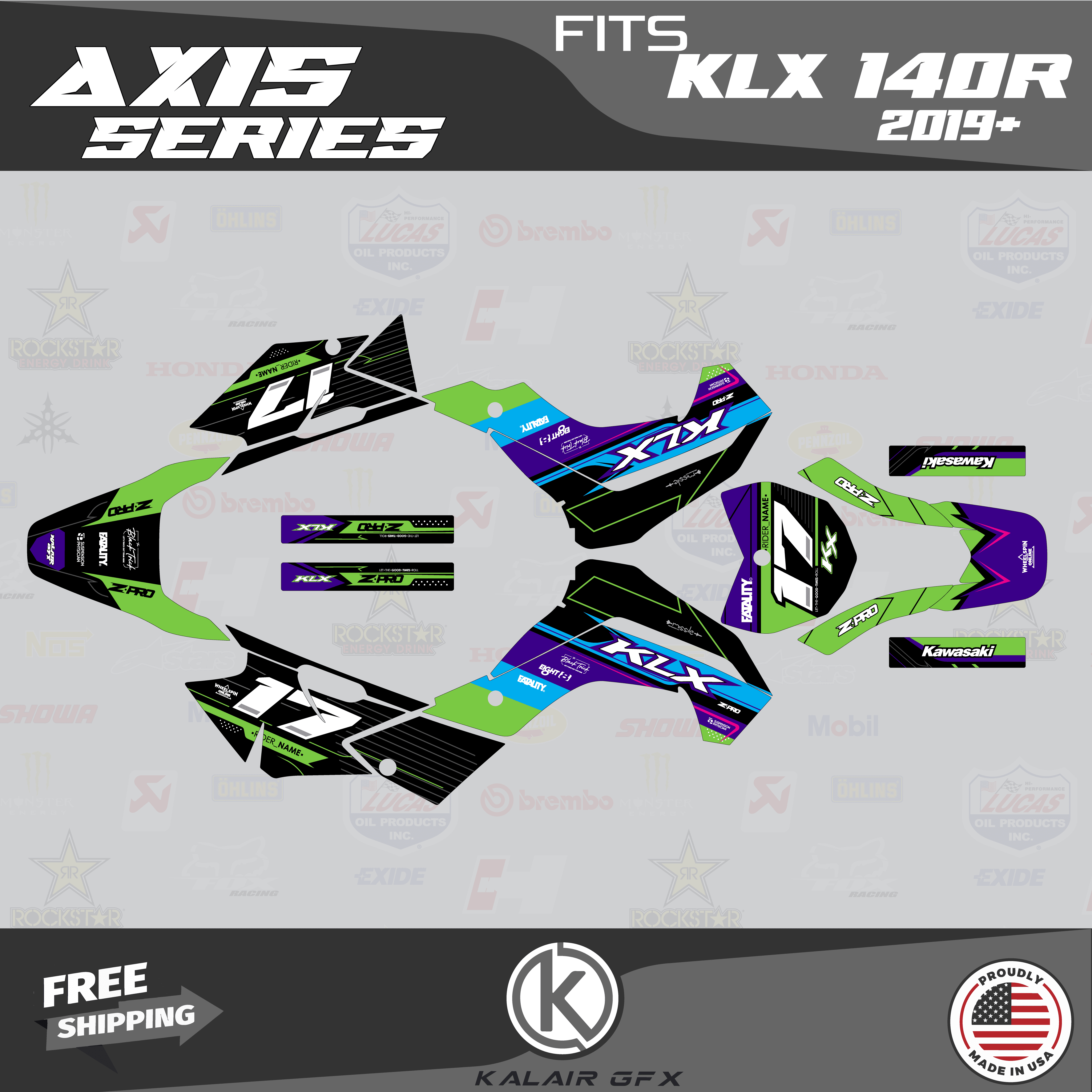 Kalair GFX Graphics Kit for Kawasaki KLX140R (2019-2023) Axis Series ...