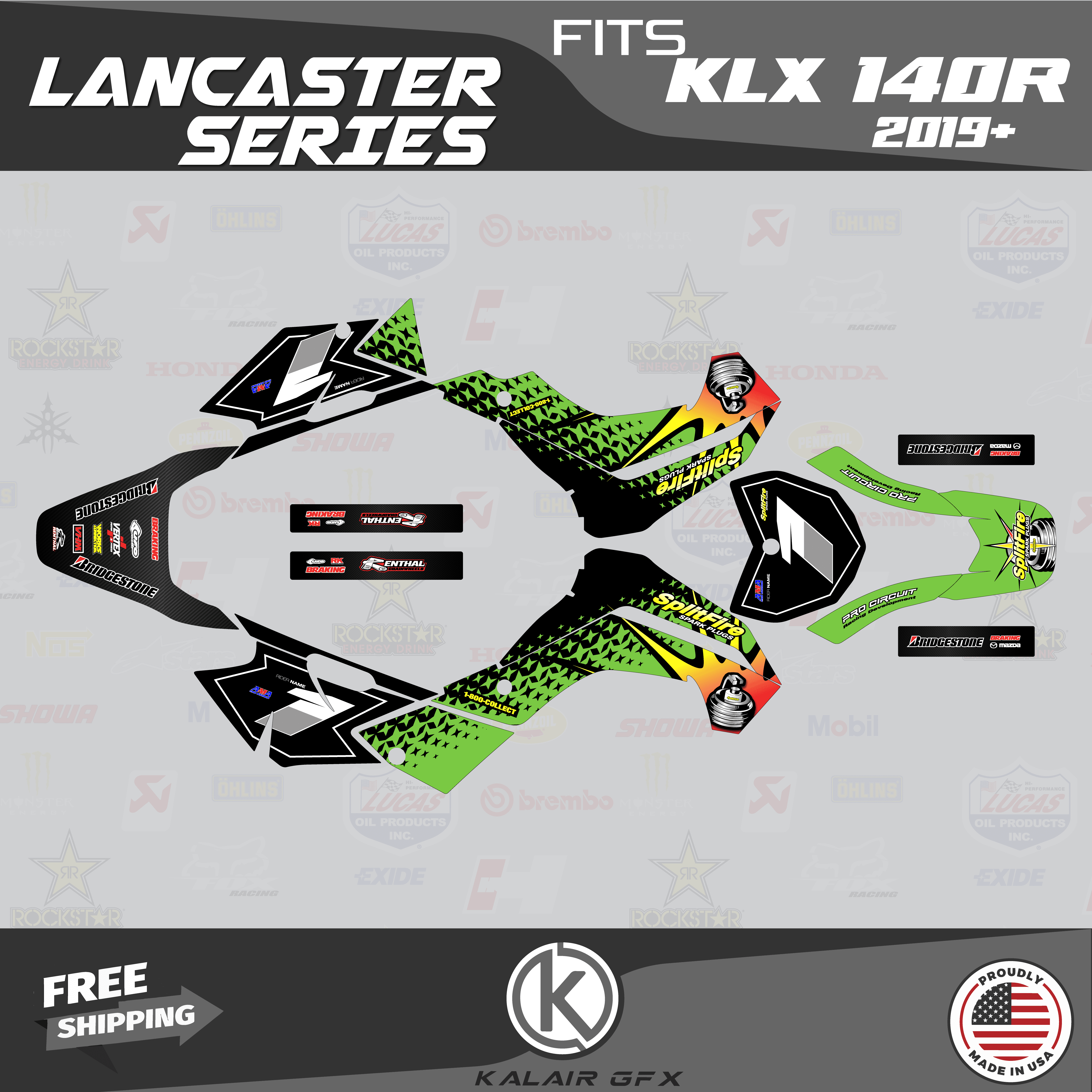 Kalair GFX Graphics Kit for Kawasaki KLX140R (2019-2023) Lancaster ...