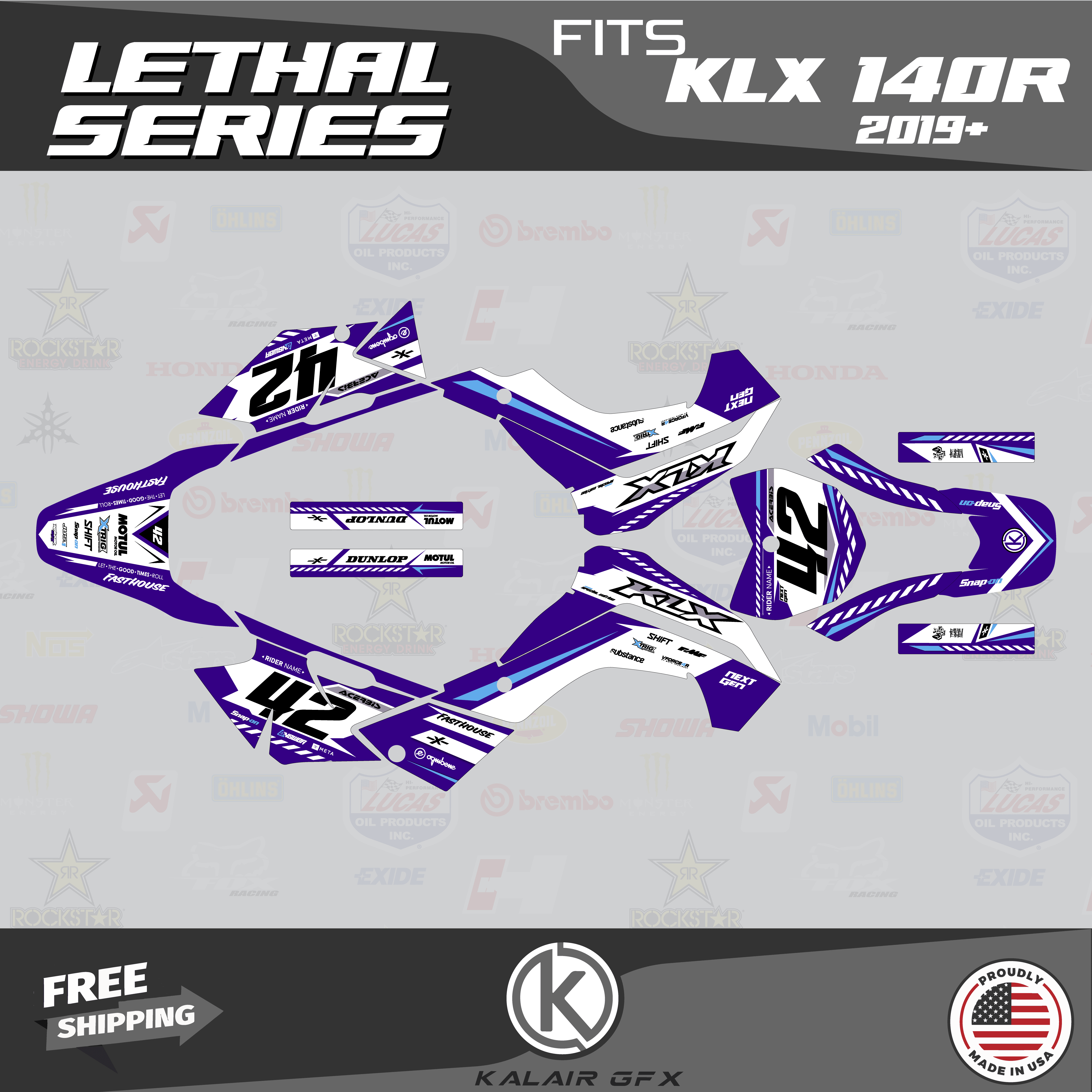 Kalair GFX Graphics Kit for Kawasaki KLX140R (2019-2023) Lethal Series ...