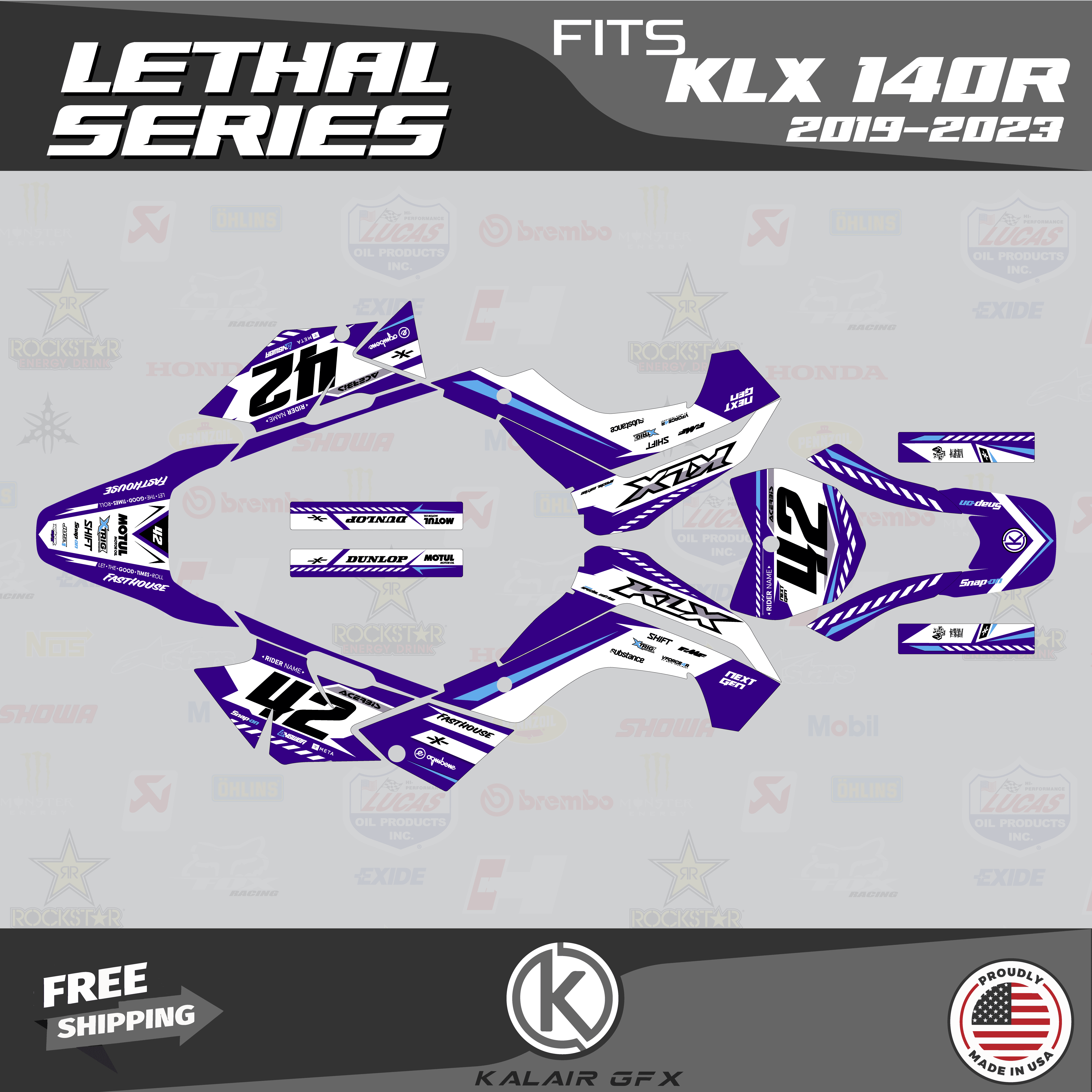 Kalair GFX Graphics Kit for Kawasaki KLX140R (2019-2023) Lethal Series ...