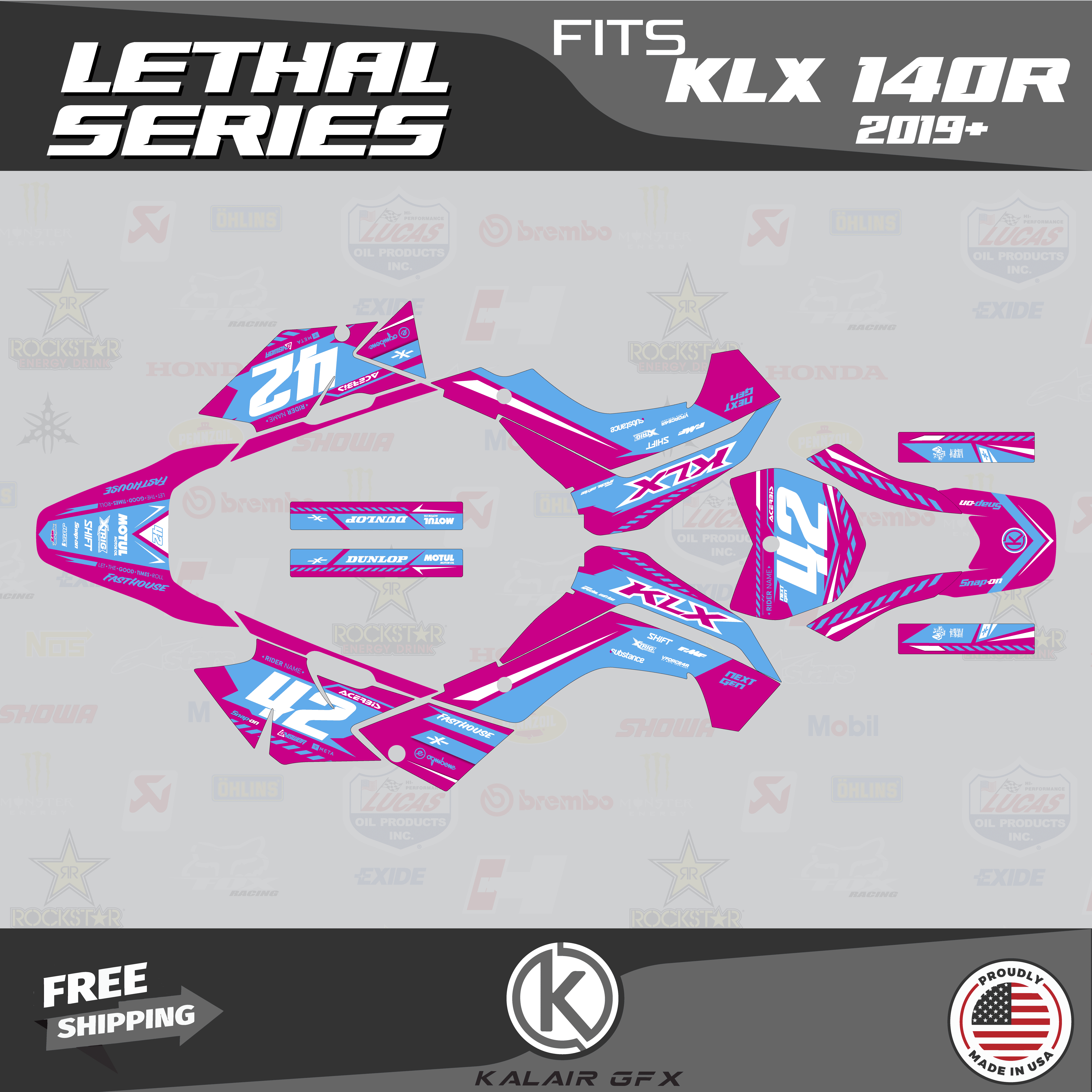 Kalair GFX Graphics Kit for Kawasaki KLX140R (2019-2023) Lethal Series ...
