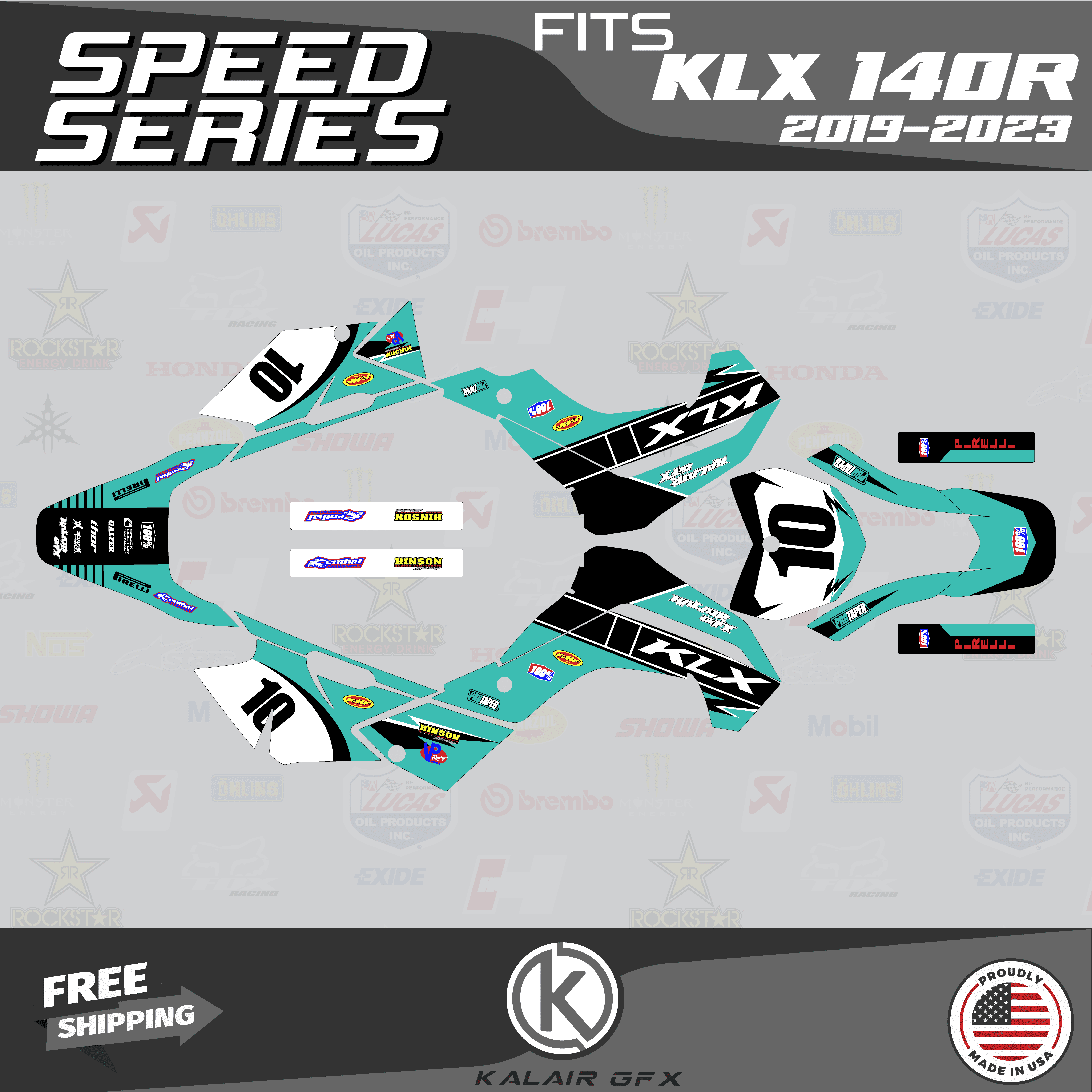 Kalair GFX Graphics Kit for Kawasaki KLX140R (2019-2023) Speed Series ...