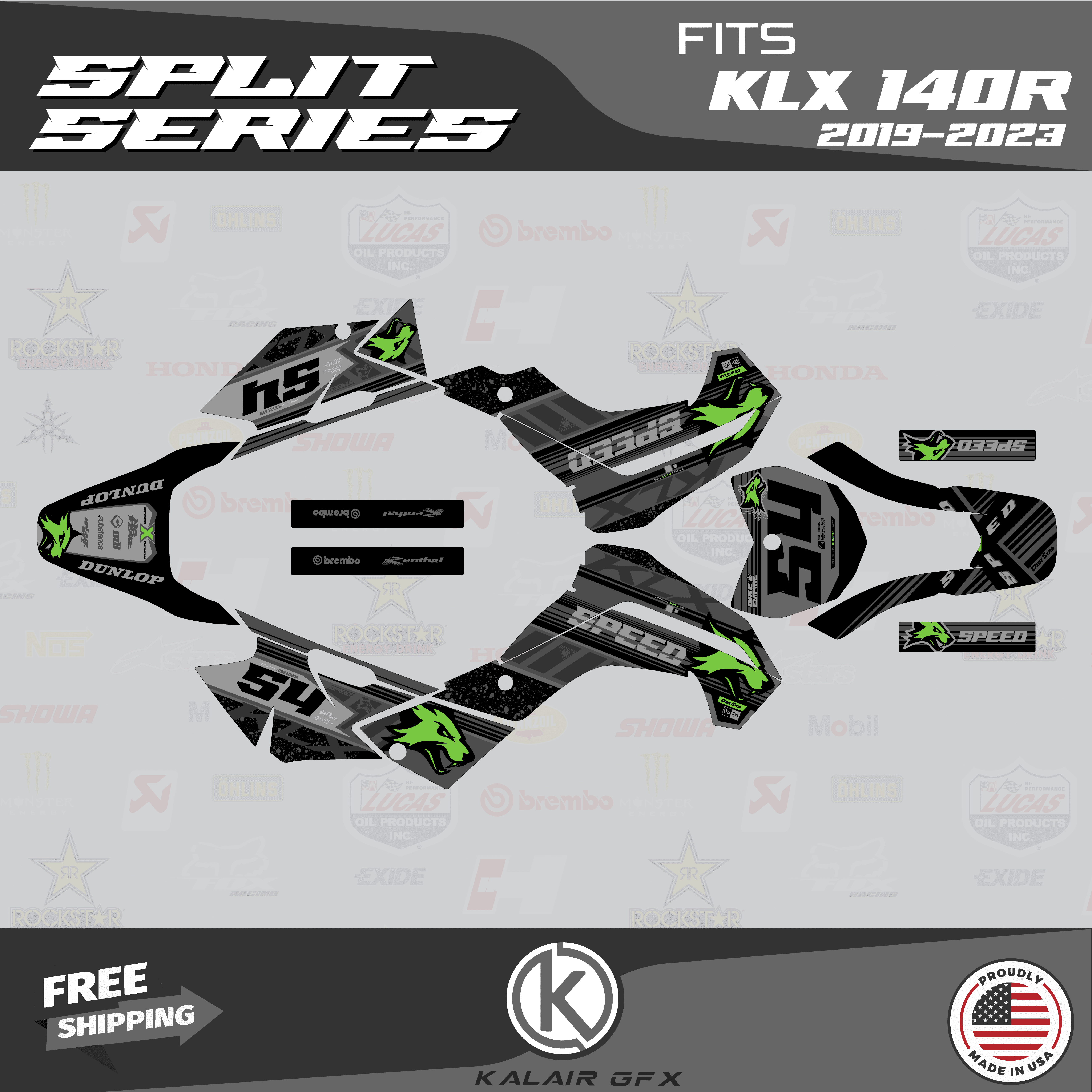 Kalair GFX Graphics Kit for Kawasaki KLX140R (2019-2023) Split Series ...