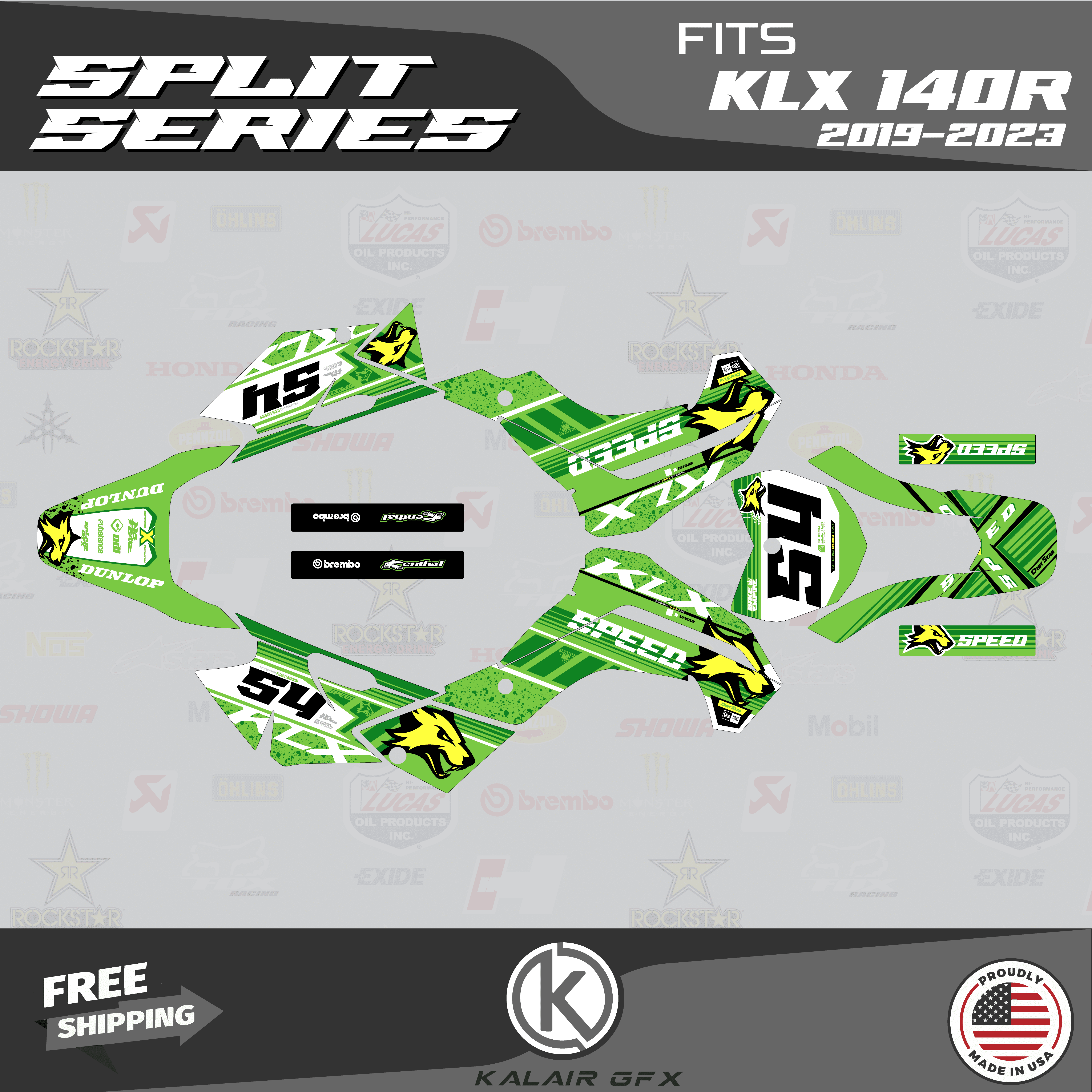 Kalair GFX Graphics Kit for Kawasaki KLX140R (2019-2023) Split Series ...