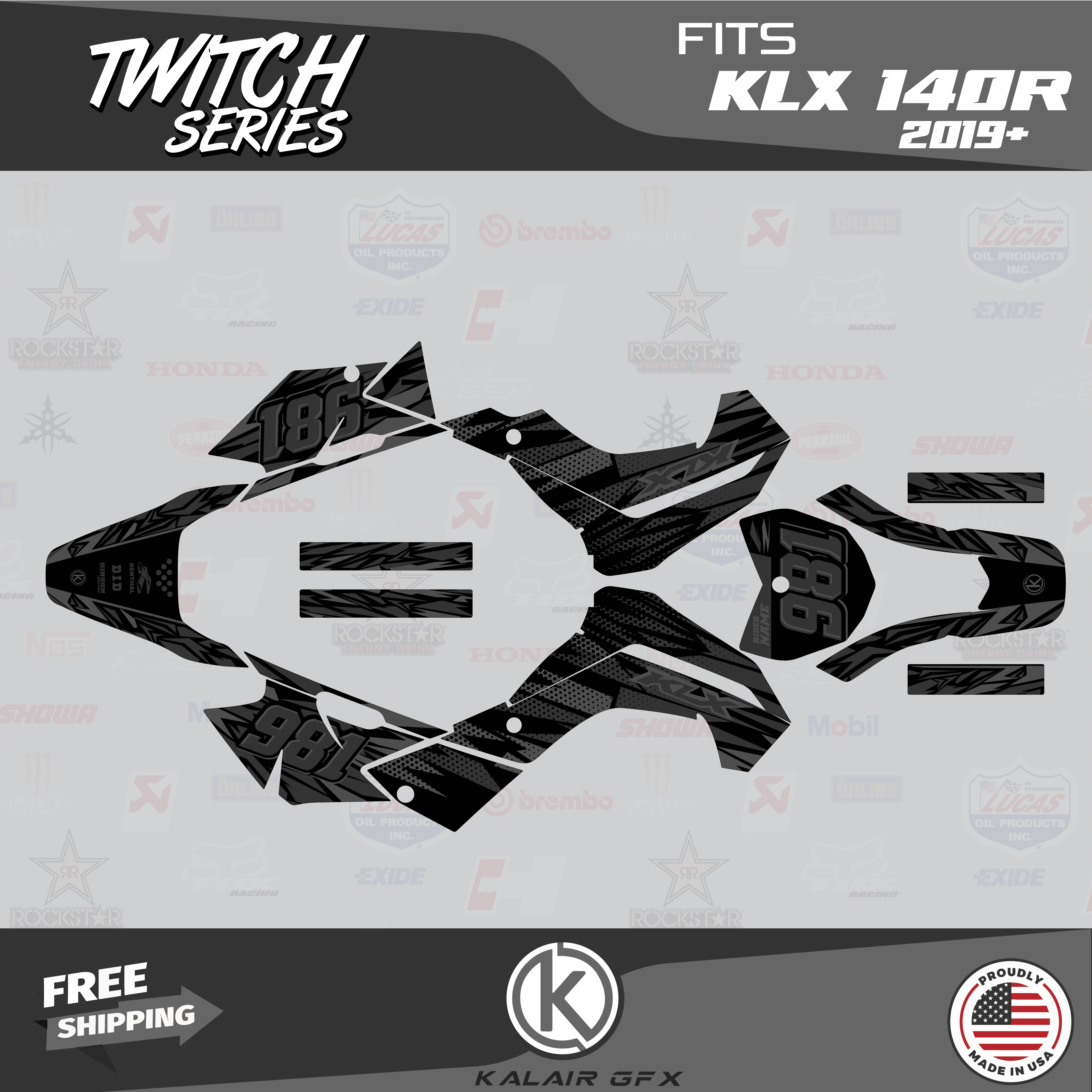 Kalair GFX Graphics Kit for Kawasaki KLX140R (2019-2023) Twitch Series ...