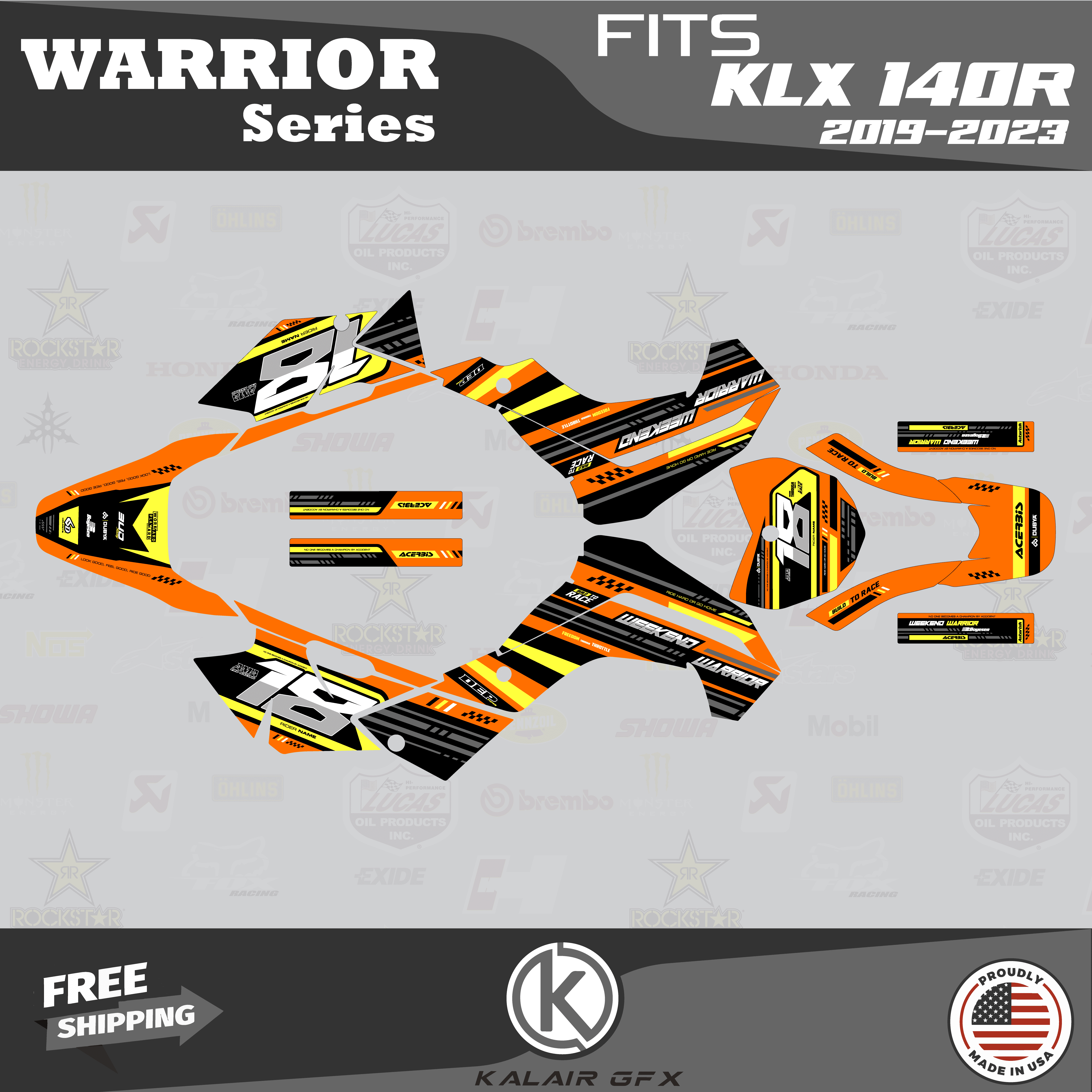 Kalair GFX Graphics Kit for Kawasaki KLX140R (2019-2023) Warrior Series ...