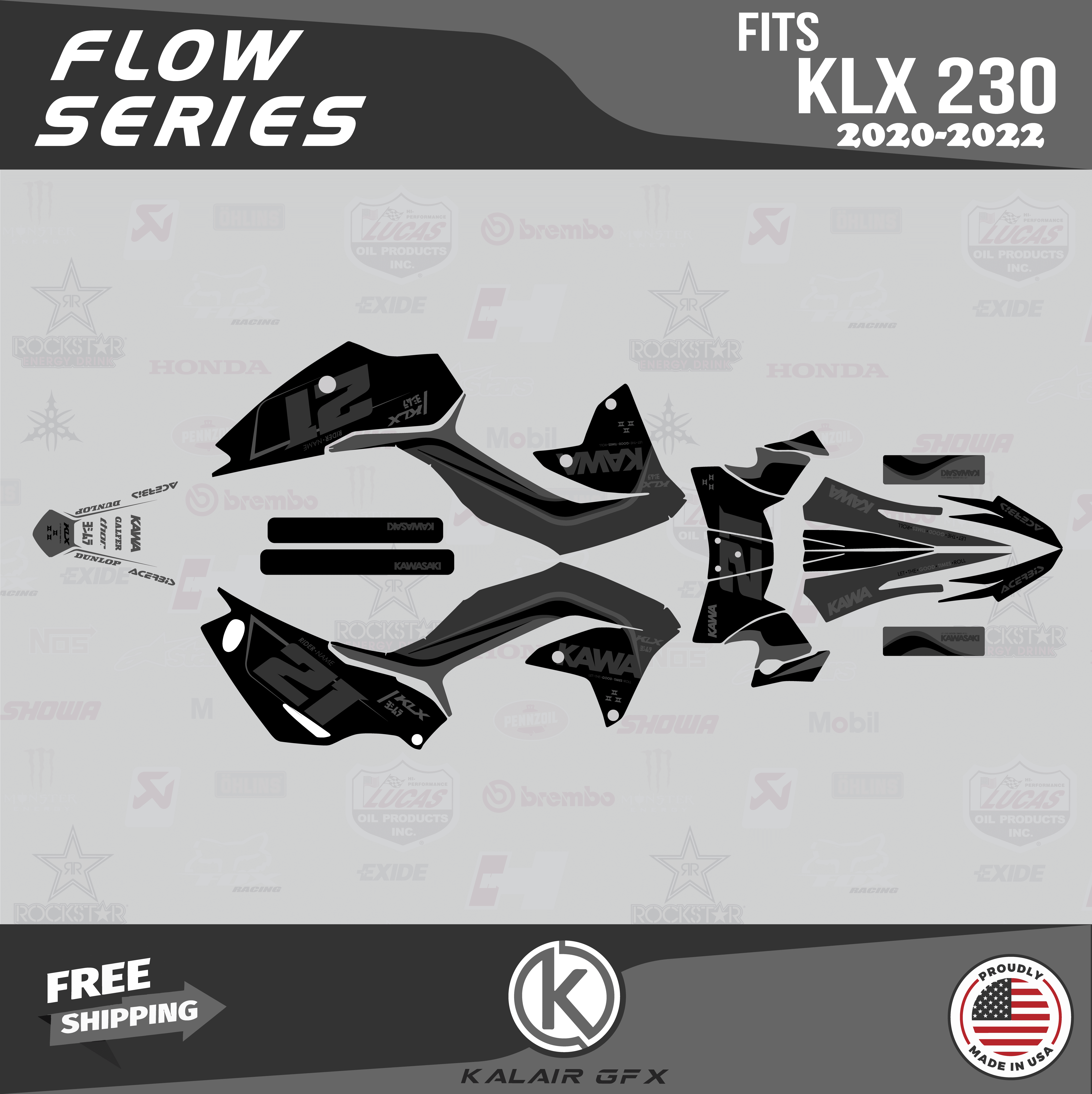 Kalair GFX Graphics Kit for Kawasaki KLX230 (2020-2024) Flow Series ...