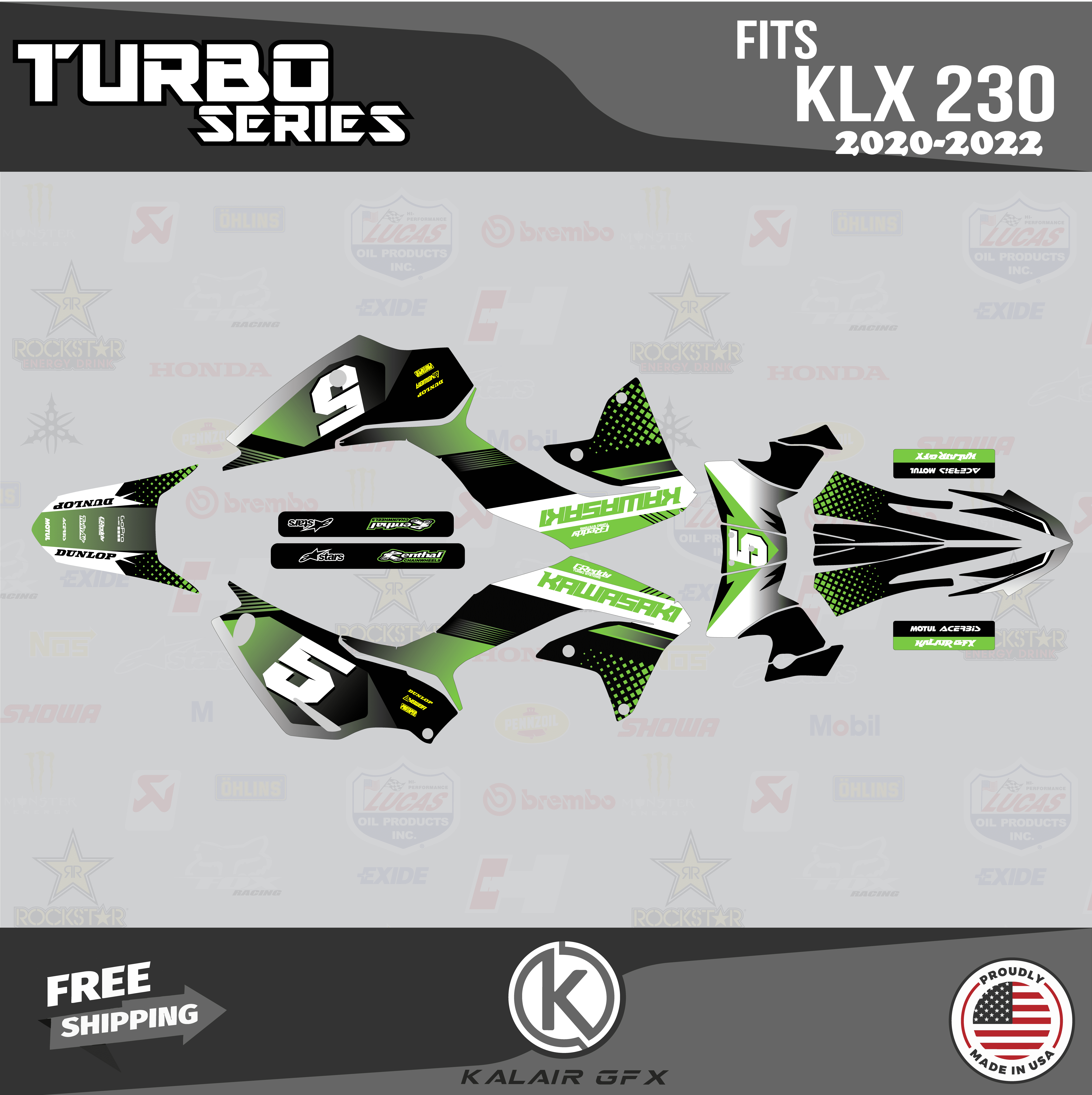 Kalair GFX Graphics Kit for Kawasaki KLX230 (2020-2024) Turbo Series - Walmart.com