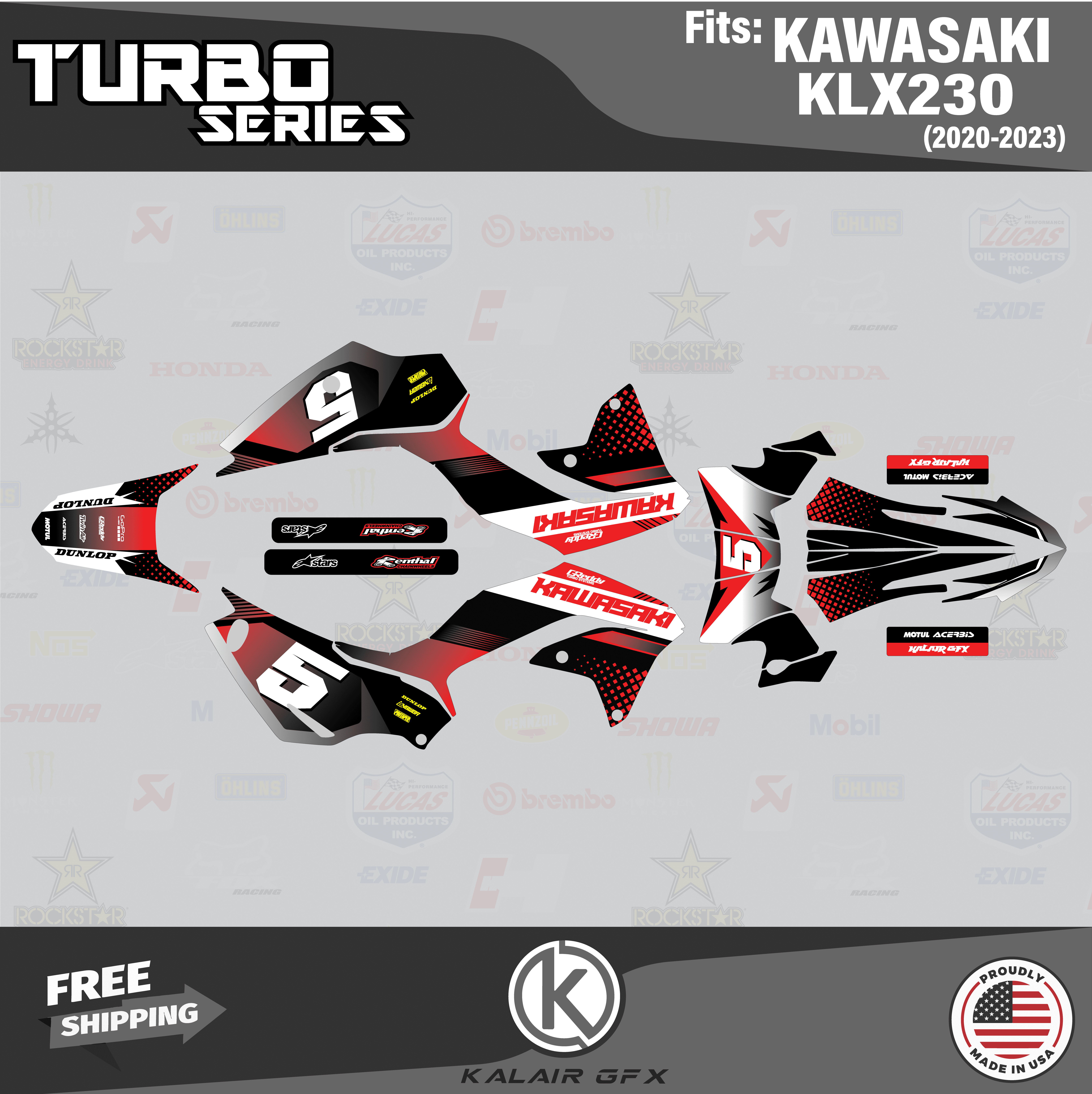 Kalair GFX Graphics Kit for Kawasaki KLX230 (2020-2024) Turbo Series ...