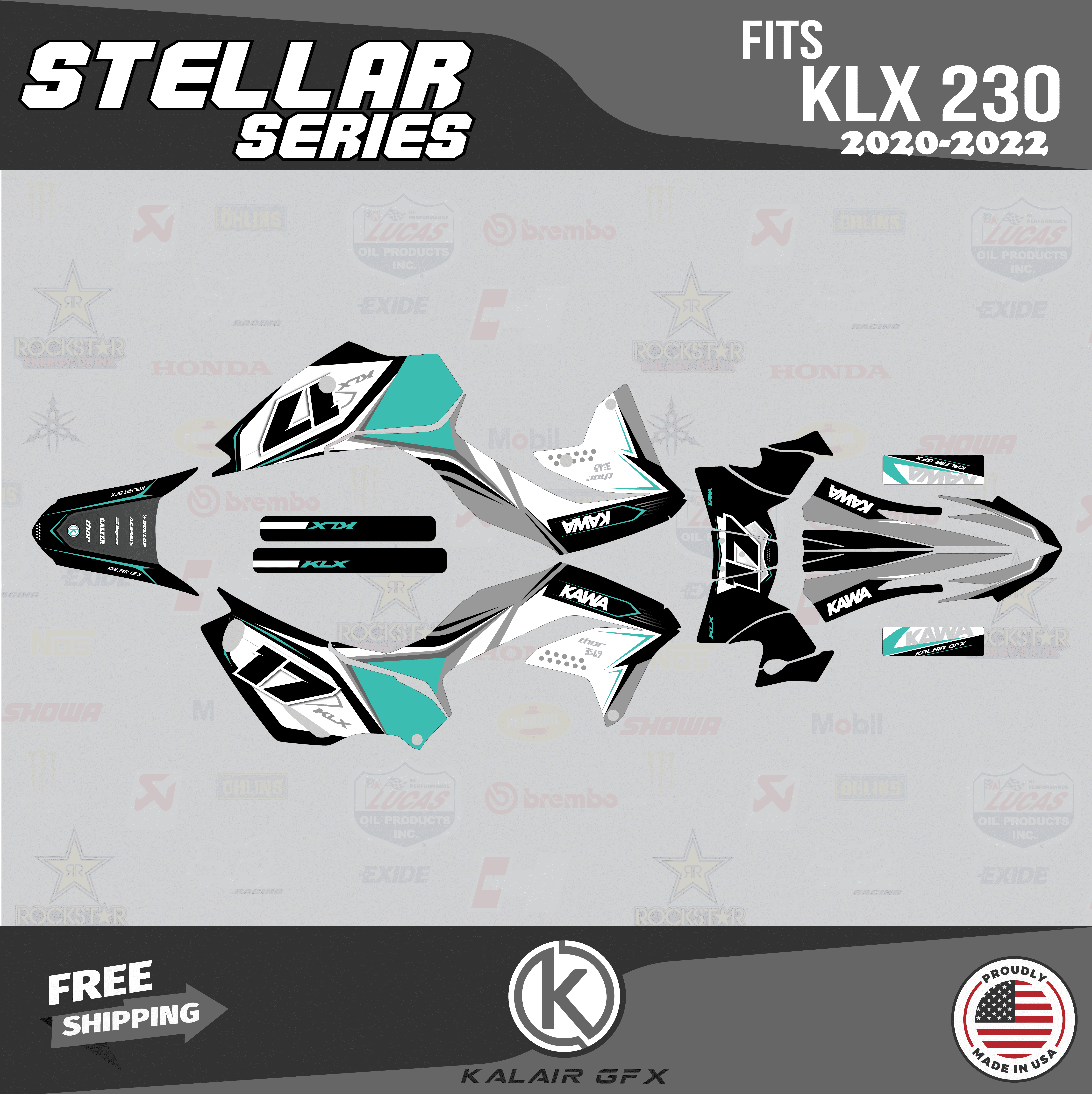 Kalair GFX Graphics Kit for Kawasaki KLX230R (2020-2024) Stellar Series ...