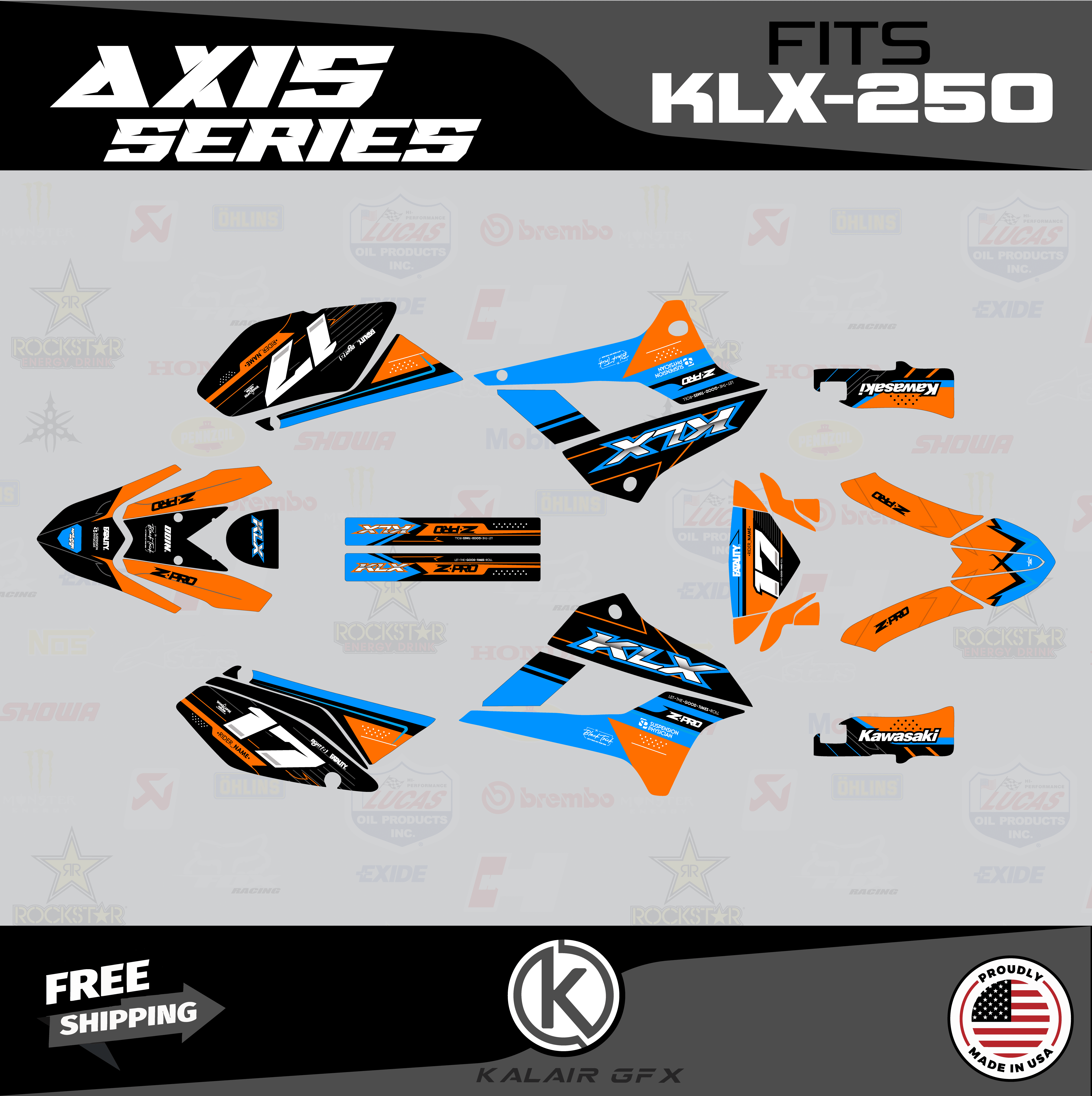 Kalair GFX Graphics Kit for Kawasaki KLX250 (2008-2020) Axis Series ...