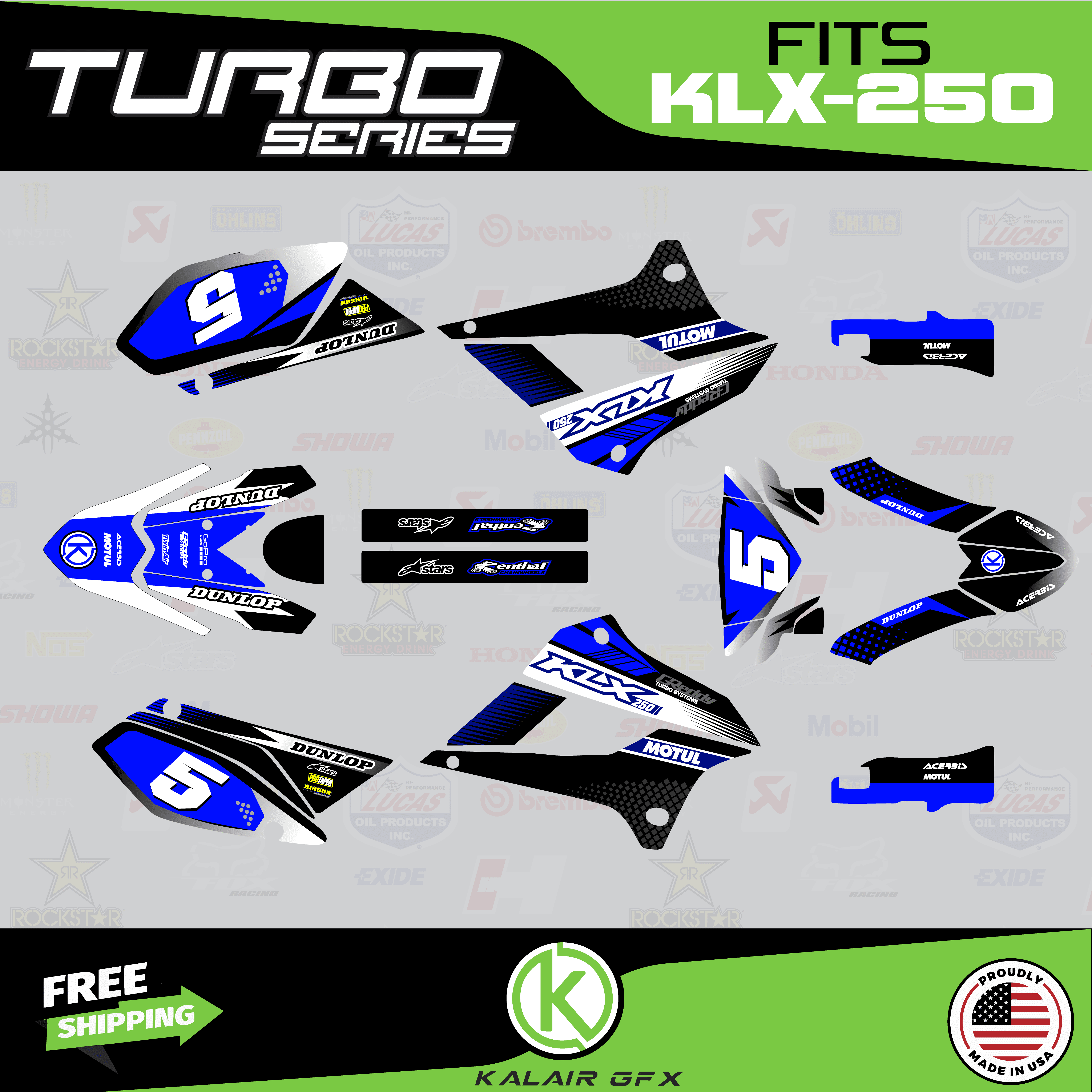 Kalair GFX Graphics Kit for Kawasaki KLX250 (2008-2020) Turbo Series ...