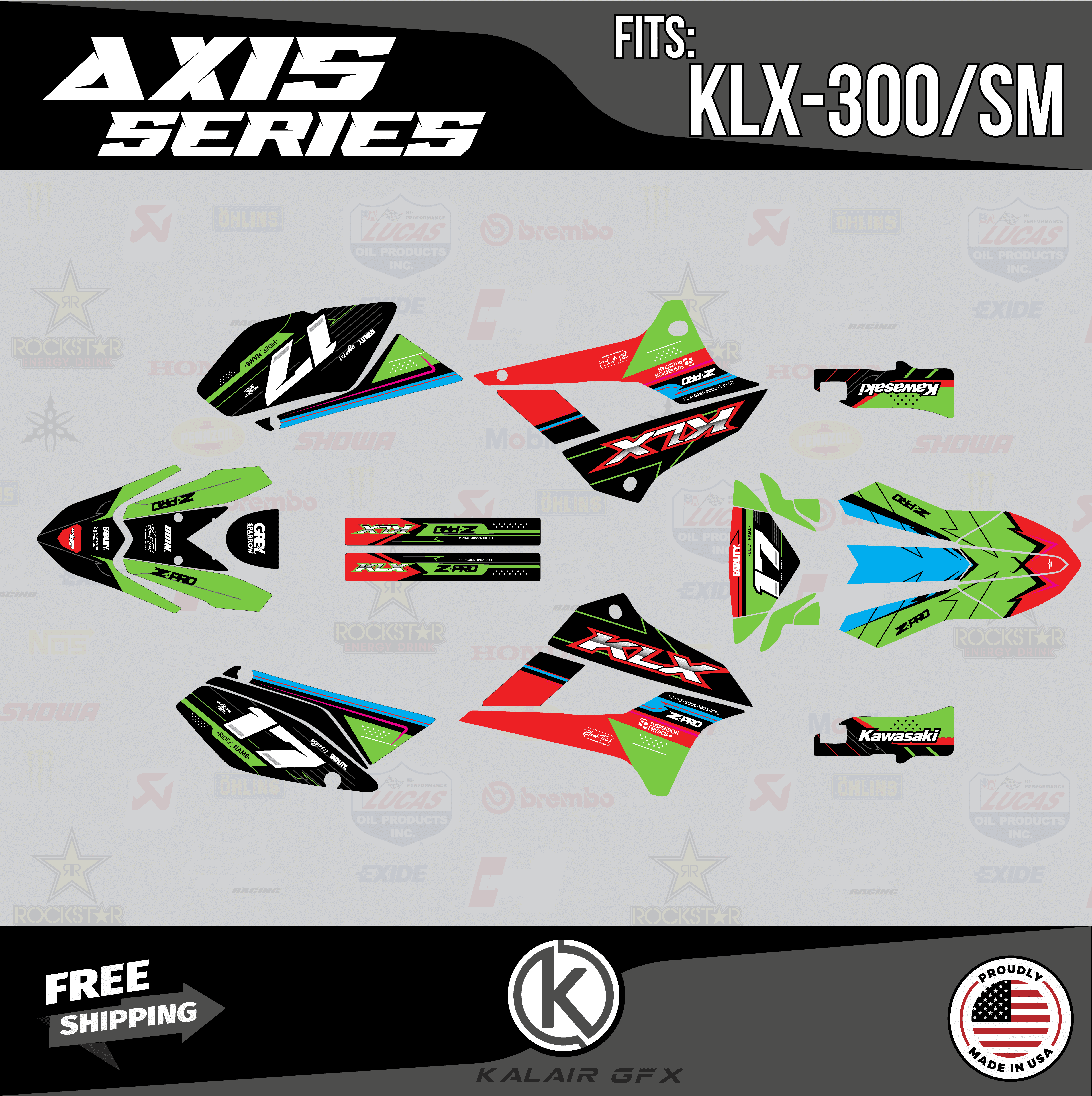 Kalair GFX Graphics Kit for Kawasaki KLX300SM (2021+) Axis Series ...
