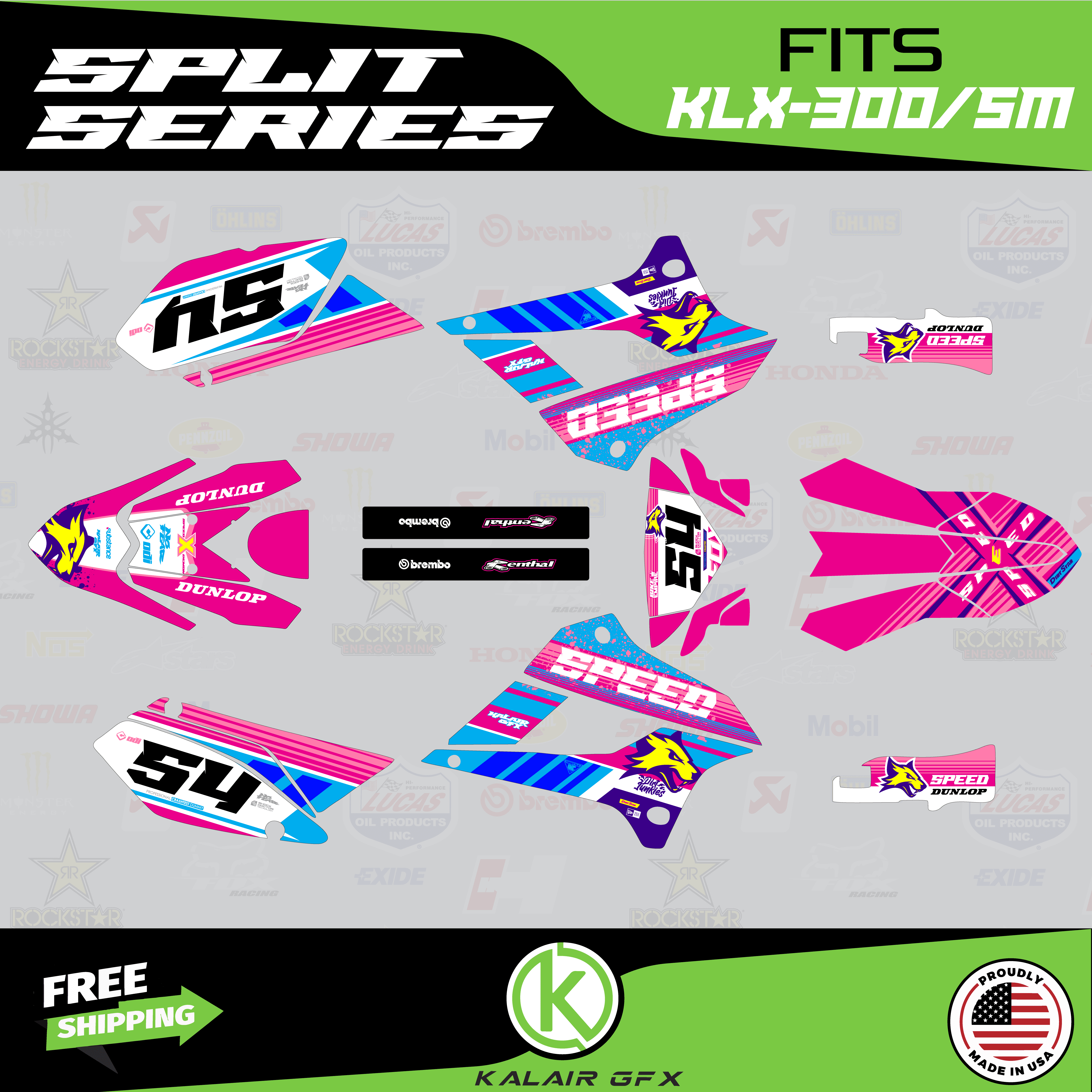 Kalair GFX Graphics Kit for Kawasaki KLX300SM (2021+) Split Series ...