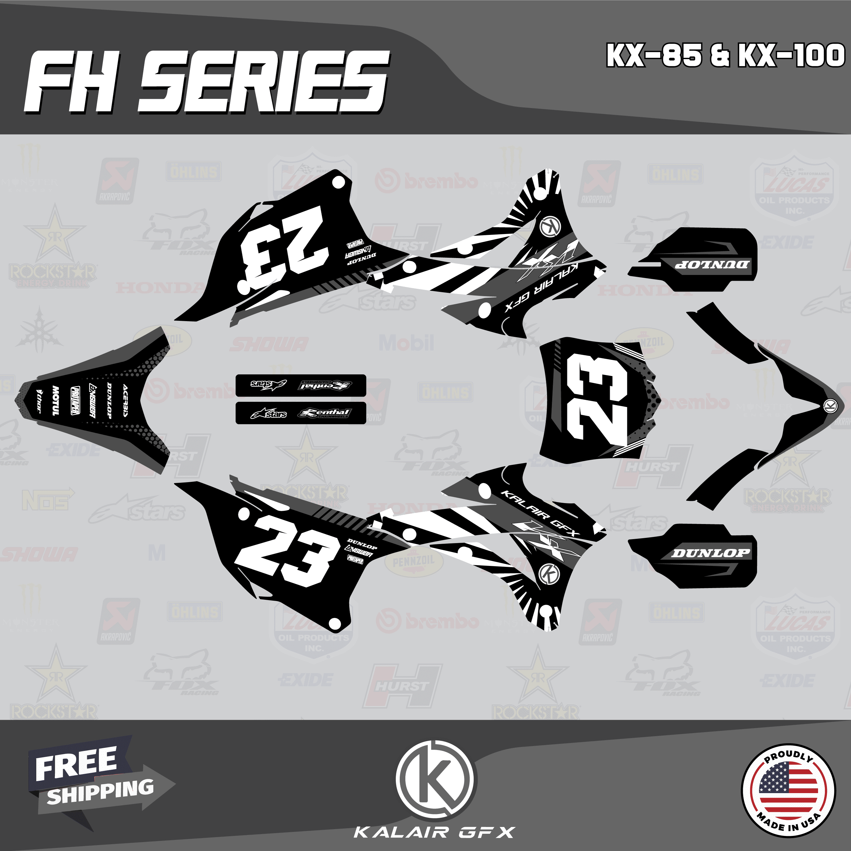 Kalair GFX Graphics Kit for Kawasaki KX100 (2014-2021) Fh Series - Walmart.com