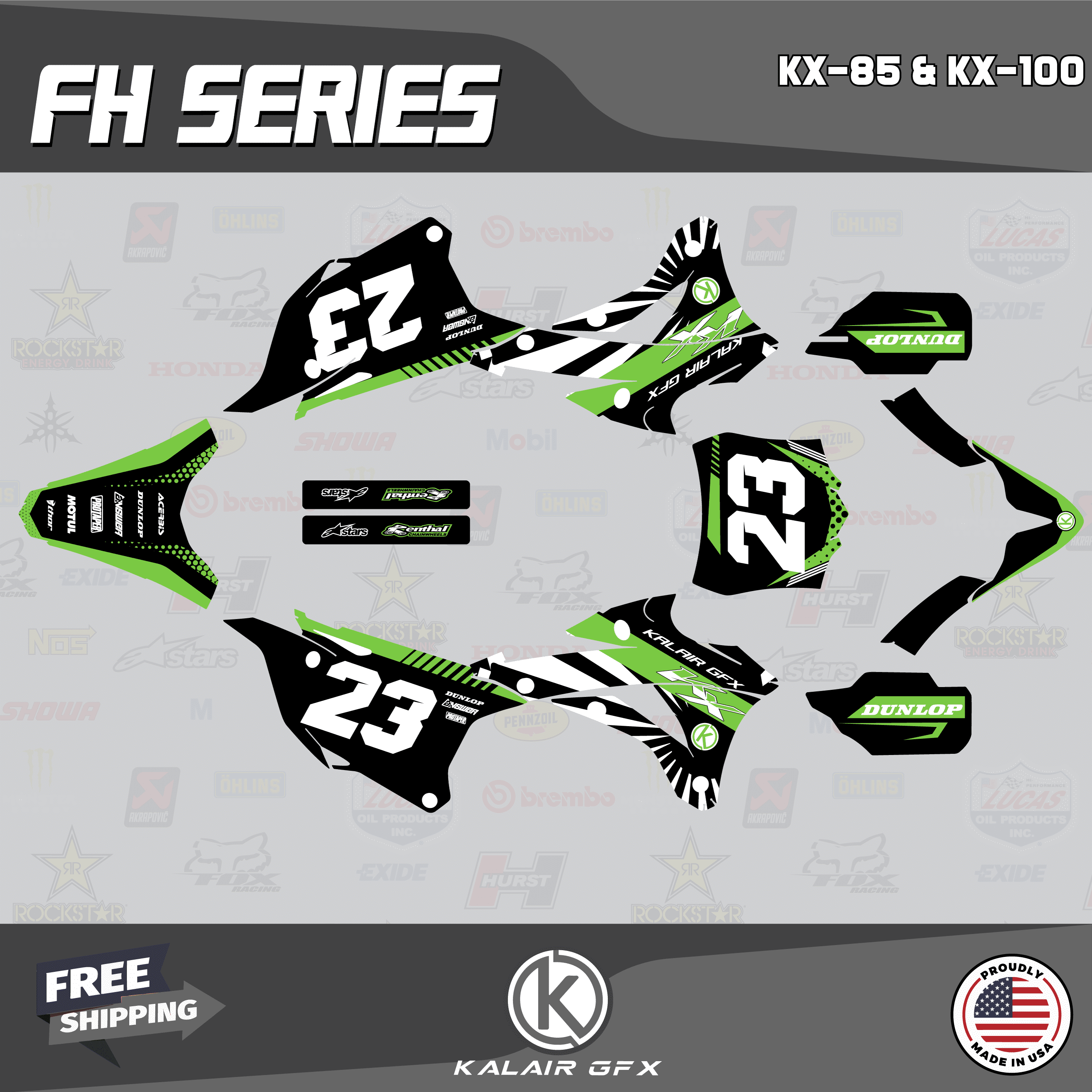 Kalair GFX Graphics Kit for Kawasaki KX100 (2014-2021) Fh Series ...