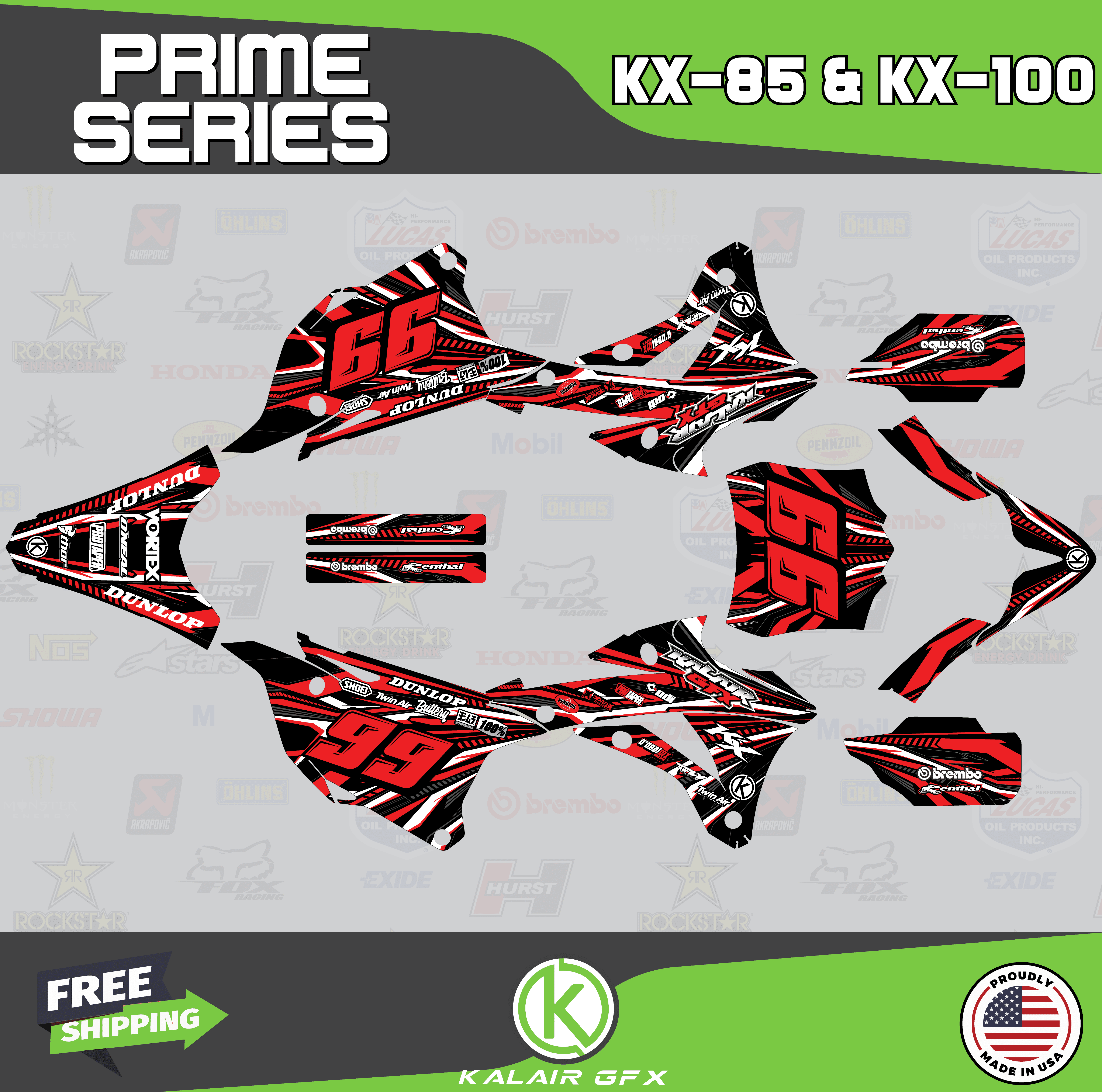 Kalair GFX Graphics Kit for Kawasaki KX100 (2014-2021) Prime Series - Walmart.com