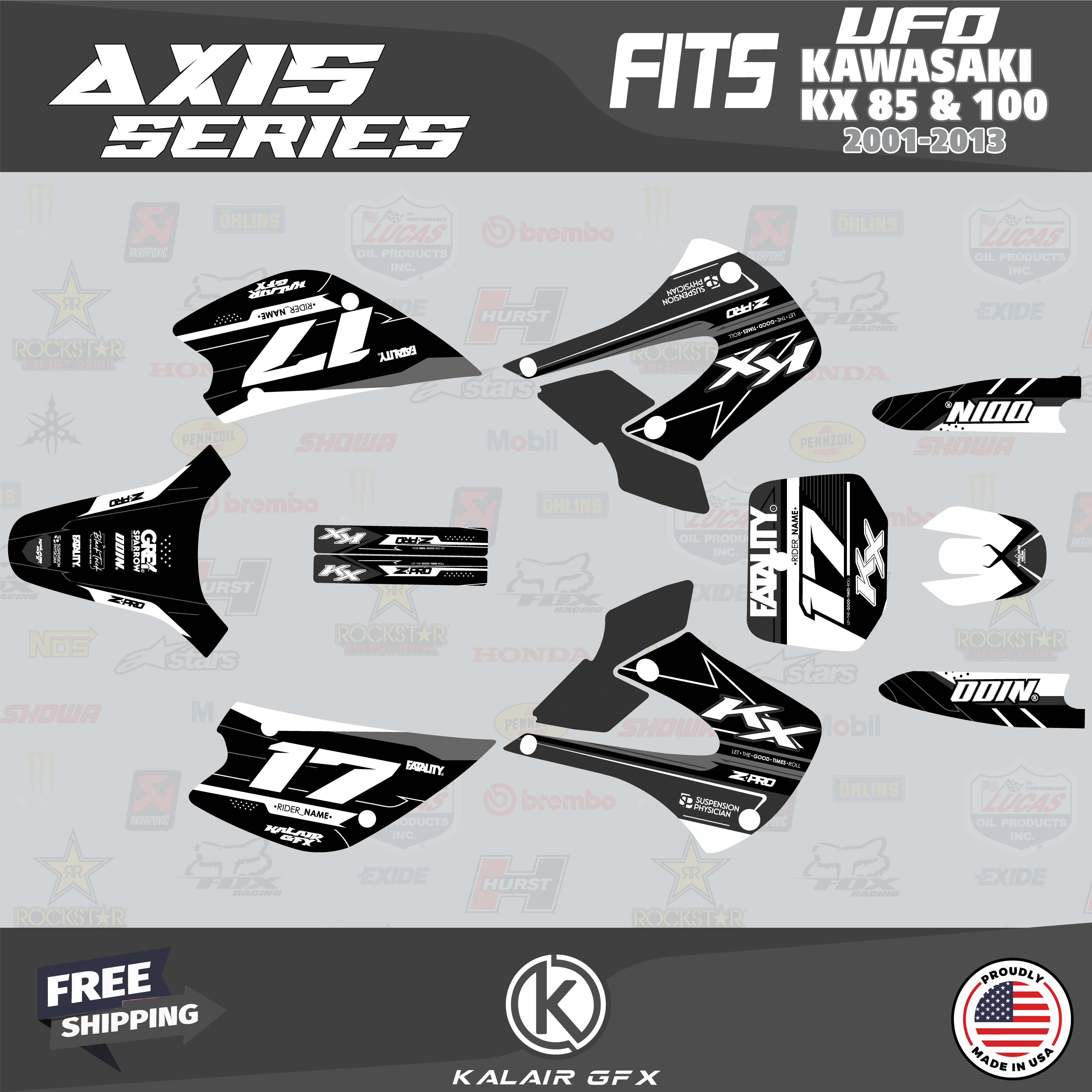 Kalair GFX Graphics Kit for Kawasaki KX100 UFO RESTYLE (2001-2013) Axis Series - Walmart.com