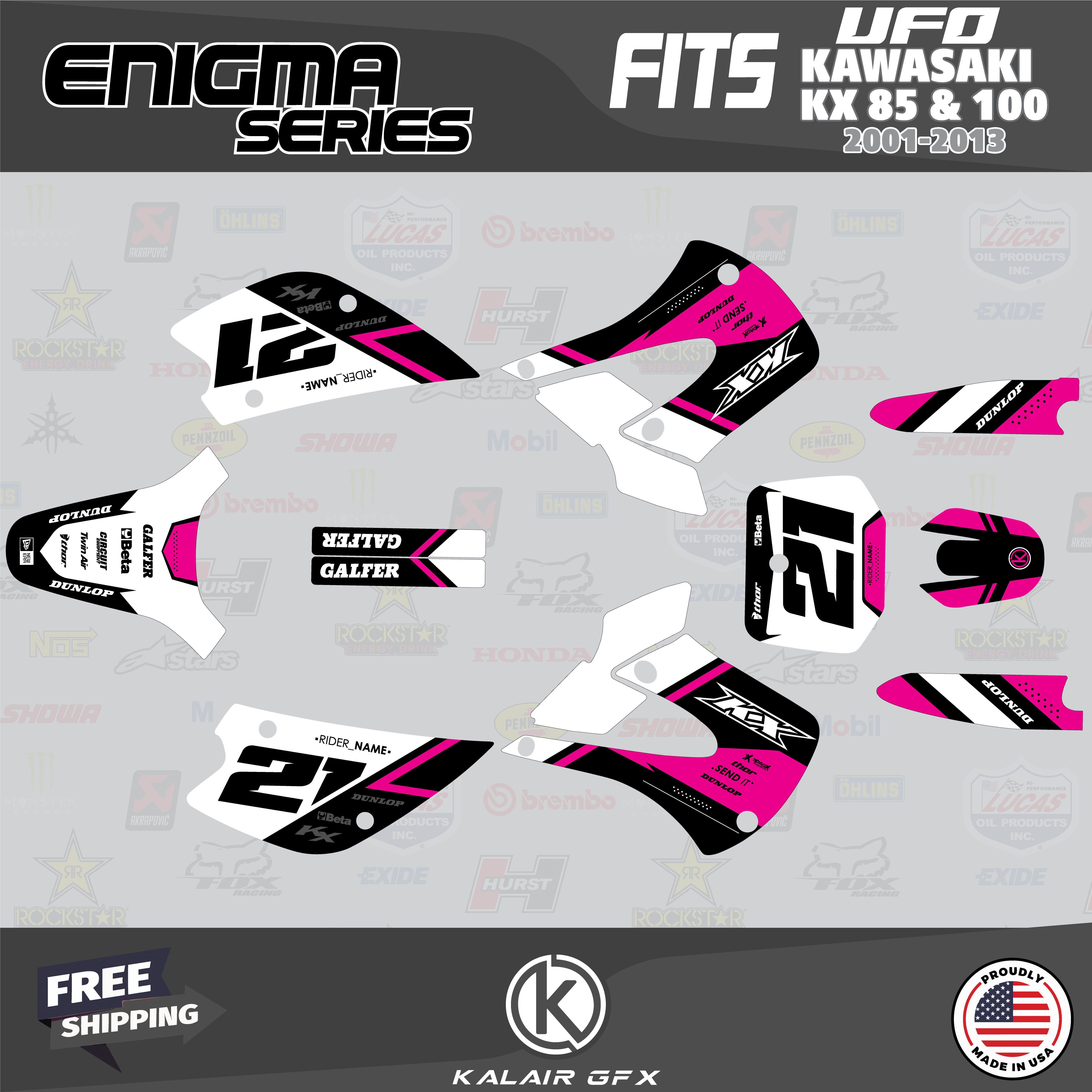 Kalair GFX Graphics Kit for Kawasaki KX100 UFO RESTYLE (2001-2013) Enigma Series - Walmart.com