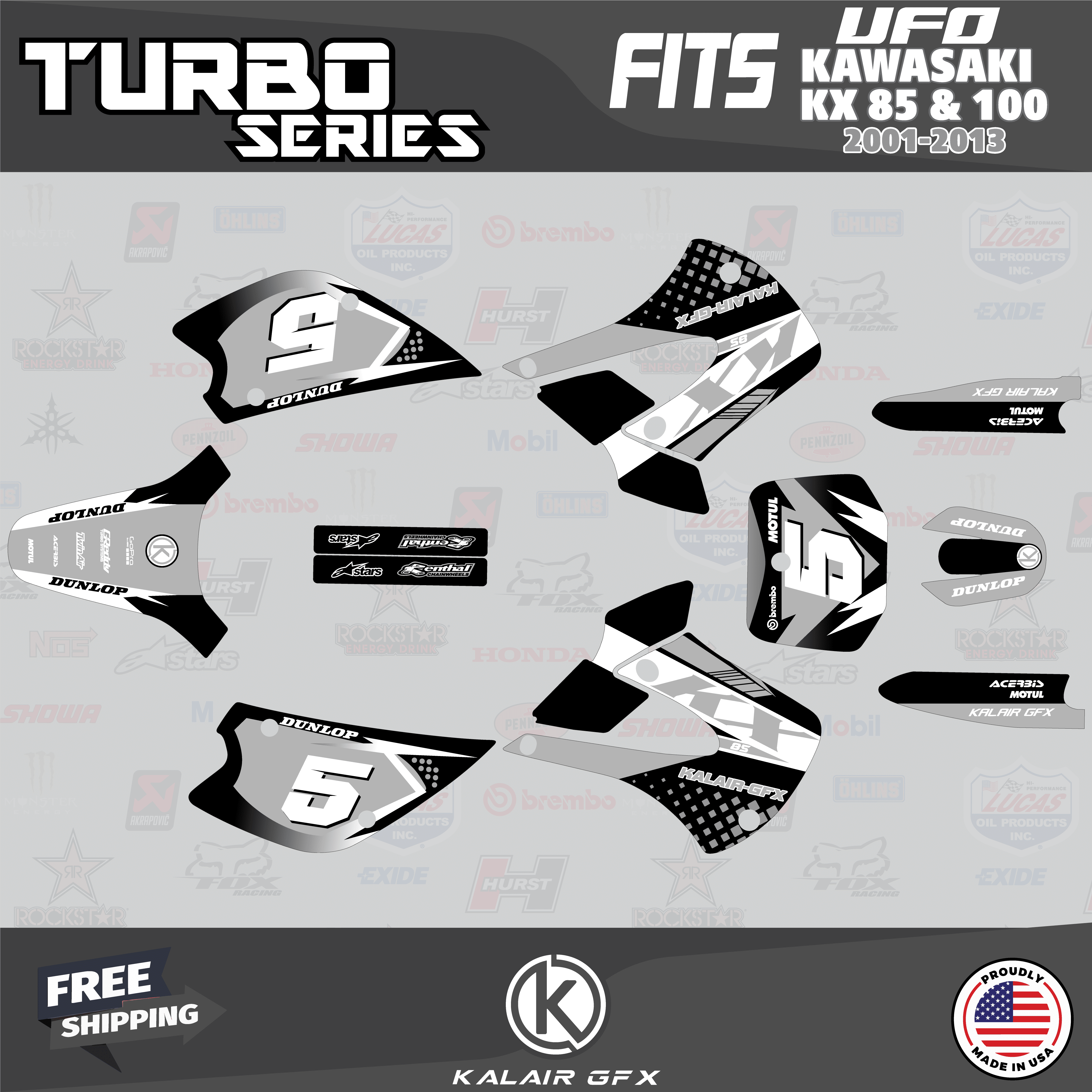 Kalair GFX Graphics Kit for Kawasaki KX100 UFO RESTYLE (2001-2013) Turbo Series - Walmart.com